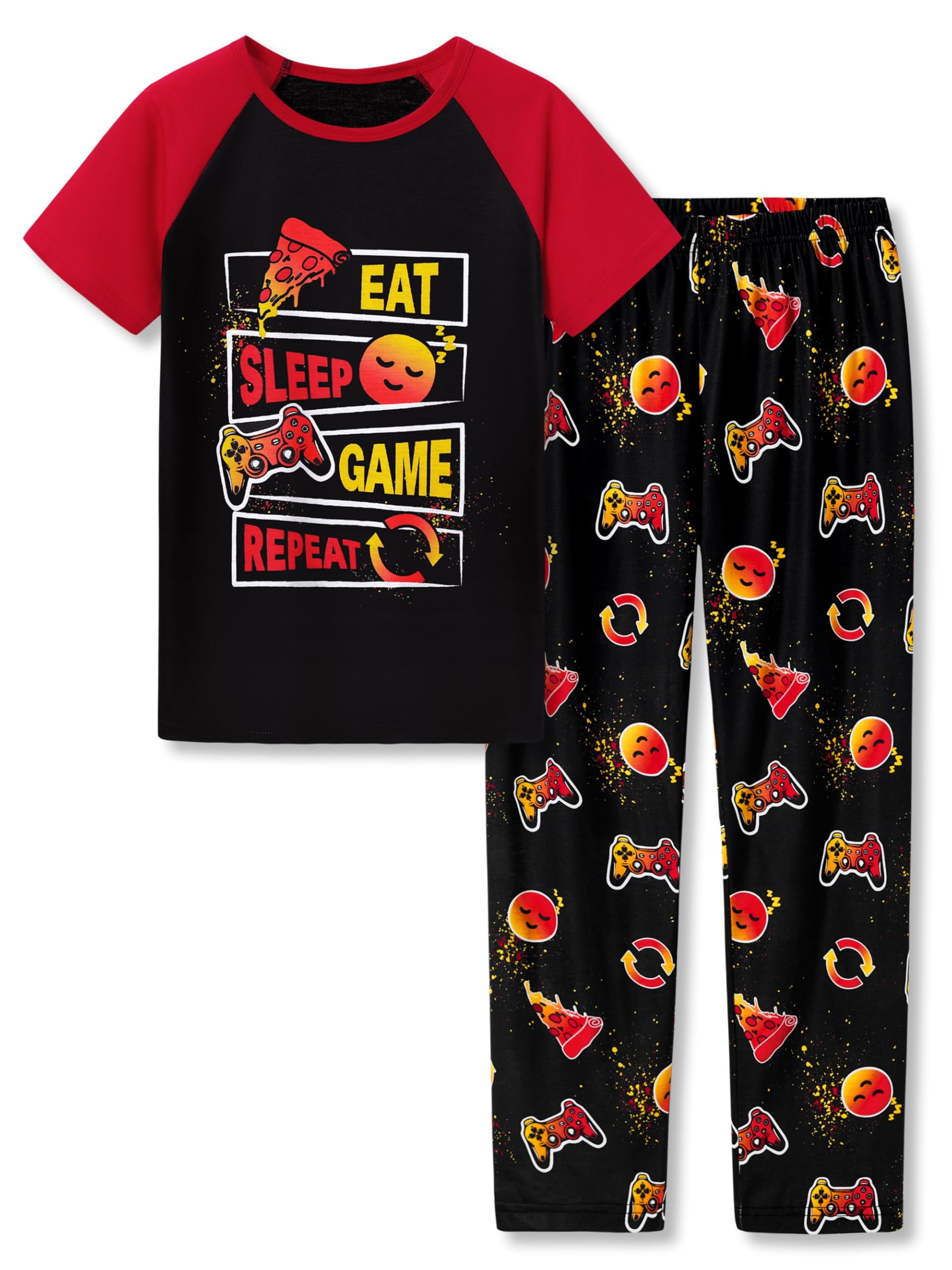 Tebbis 2-Piece Cozy Pajamas For Big Boys Sleep Face & Game Graphic Red ...