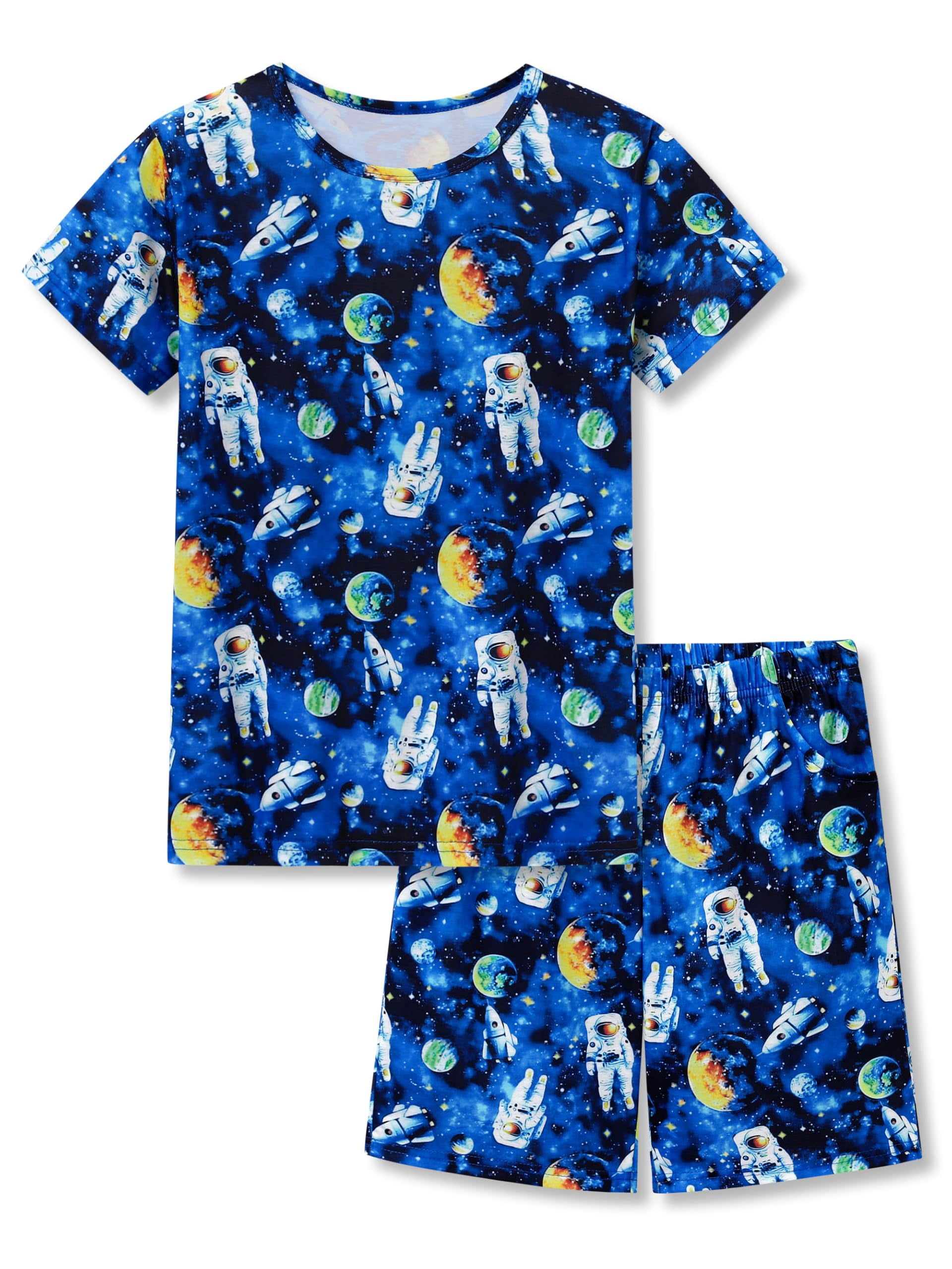 Tebbis Boys' Pajamas Set Blue Astronaut Universe Short Sleeves 2-Piece ...