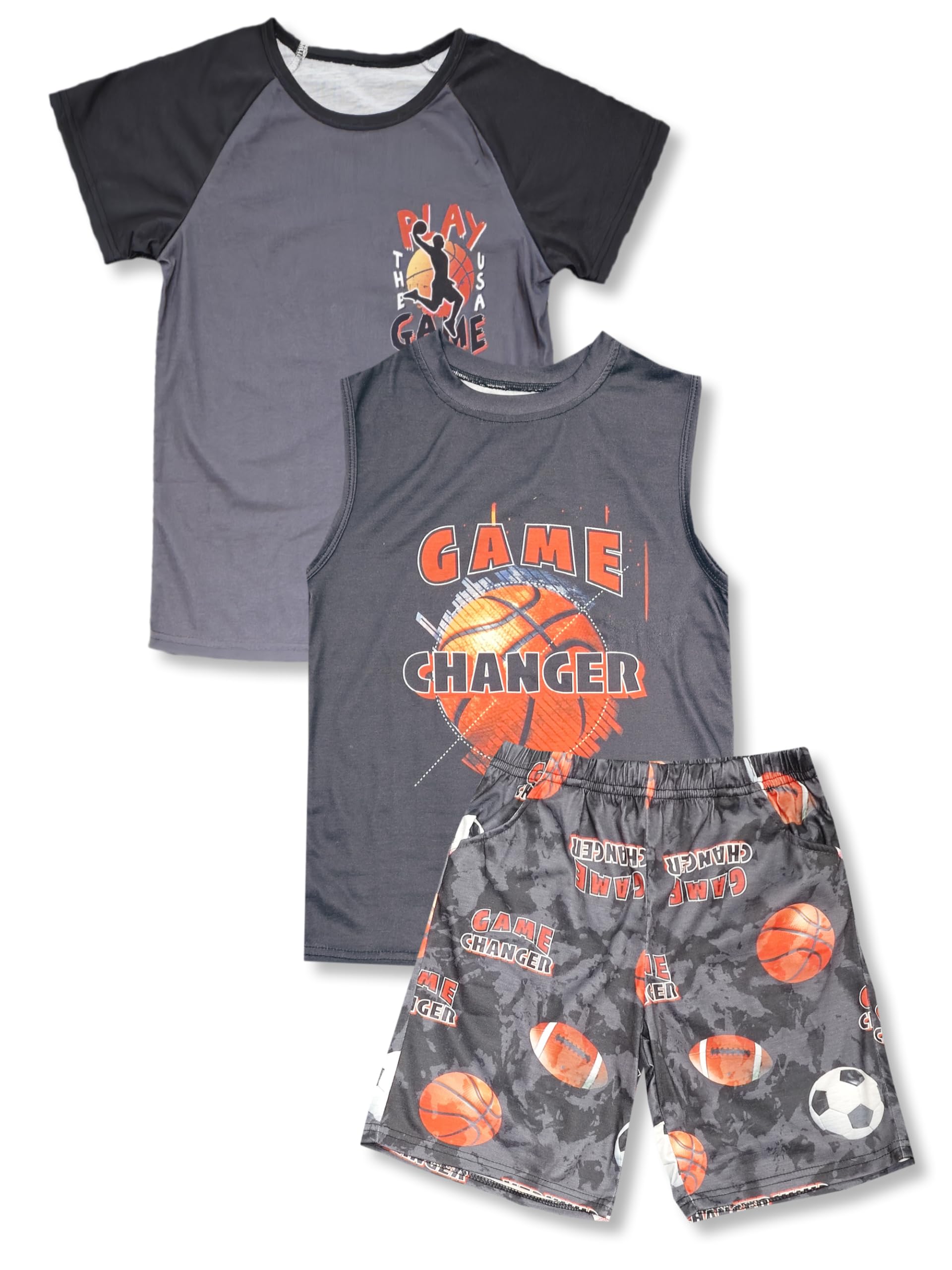 Tebbis Boys Summer Pajama Set, 3-Piece Basketball PJs‌ - Short Sleeves ...