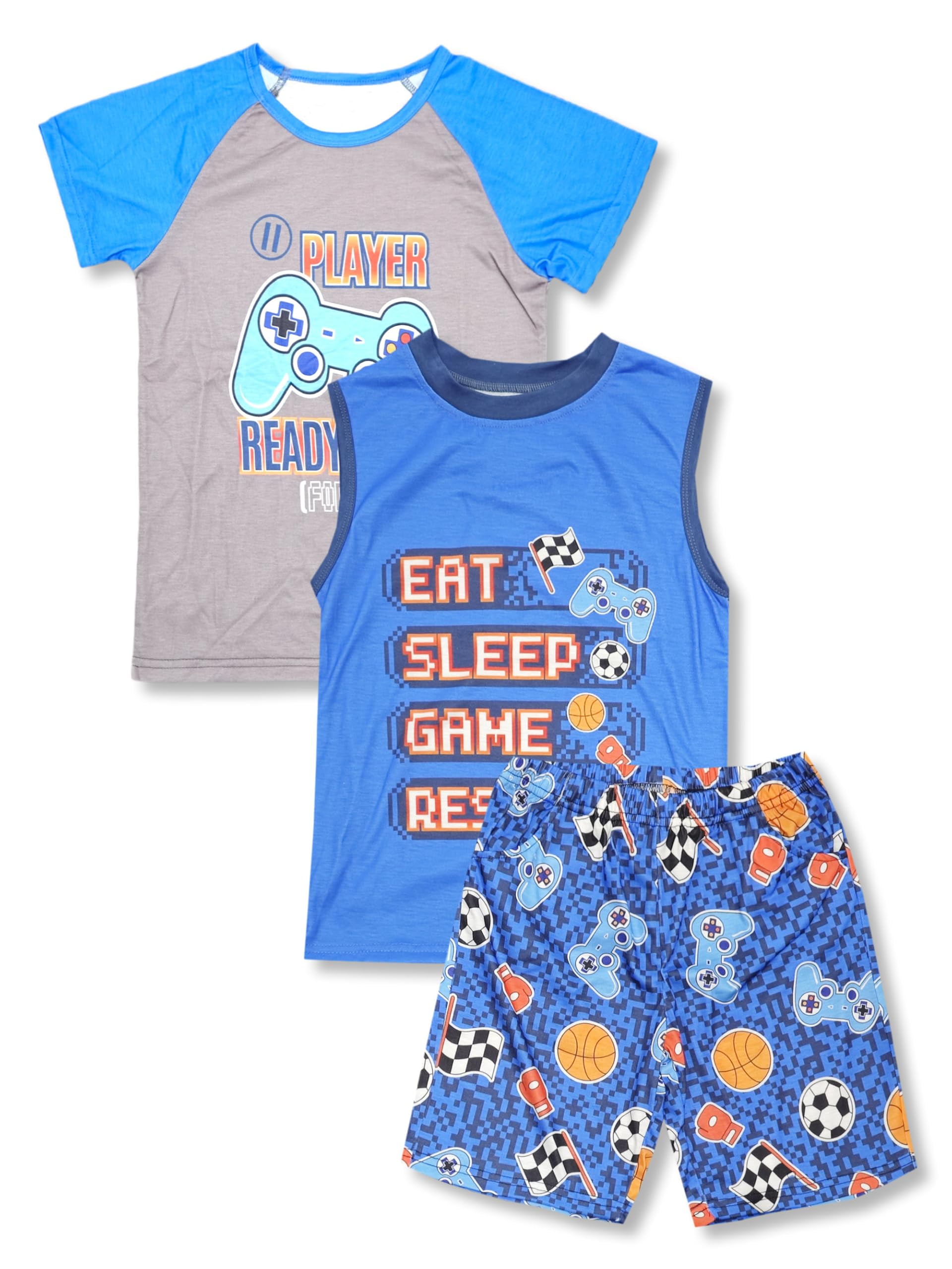 Tebbis Boys Summer Pajama Set, 3-Piece Gamer PJs‌ - Short Sleeves, Tank ...