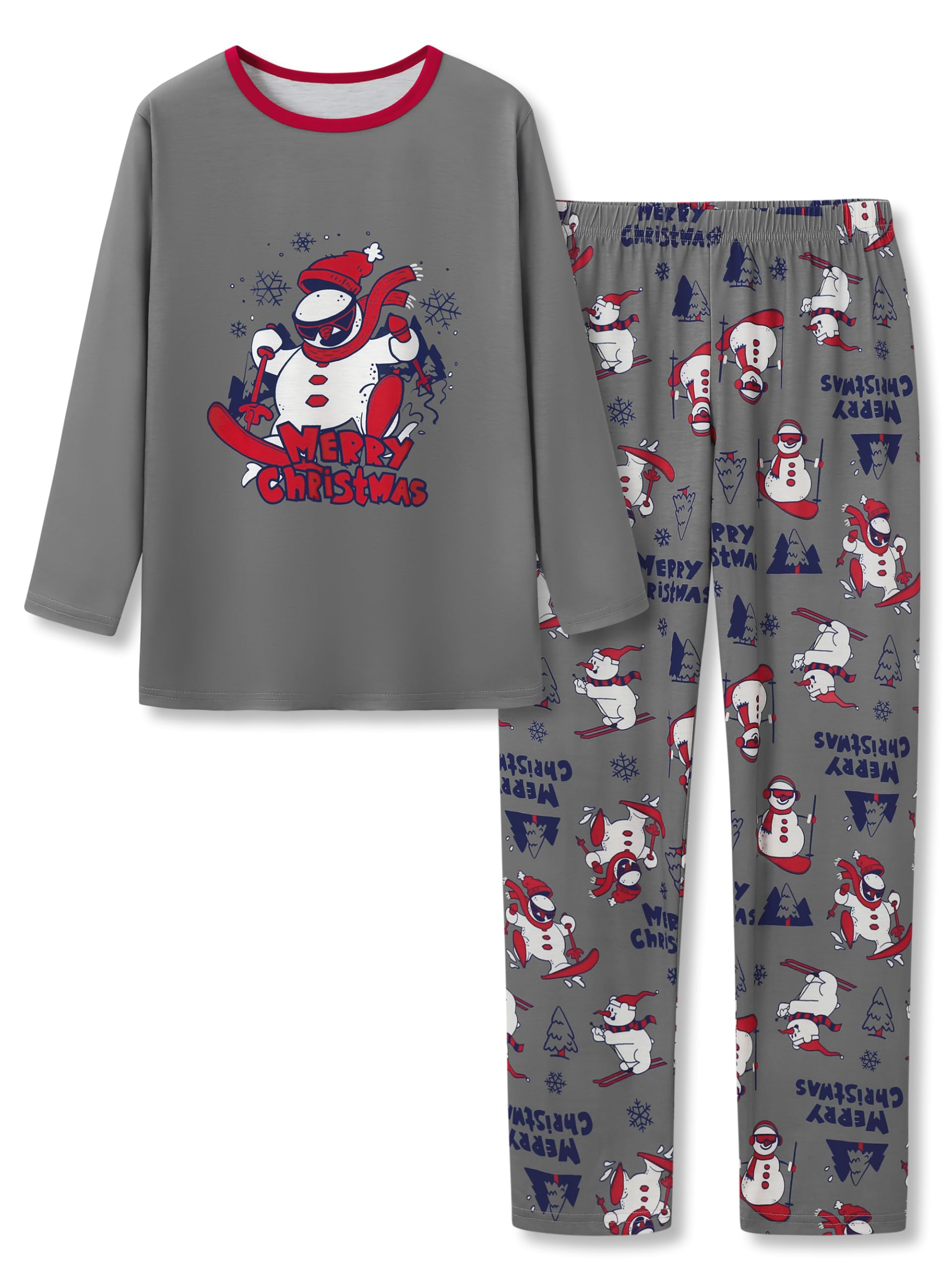 Tebbis Christmas Gray Pajamas For Boys Snowman Skiing Long Sleeves ...