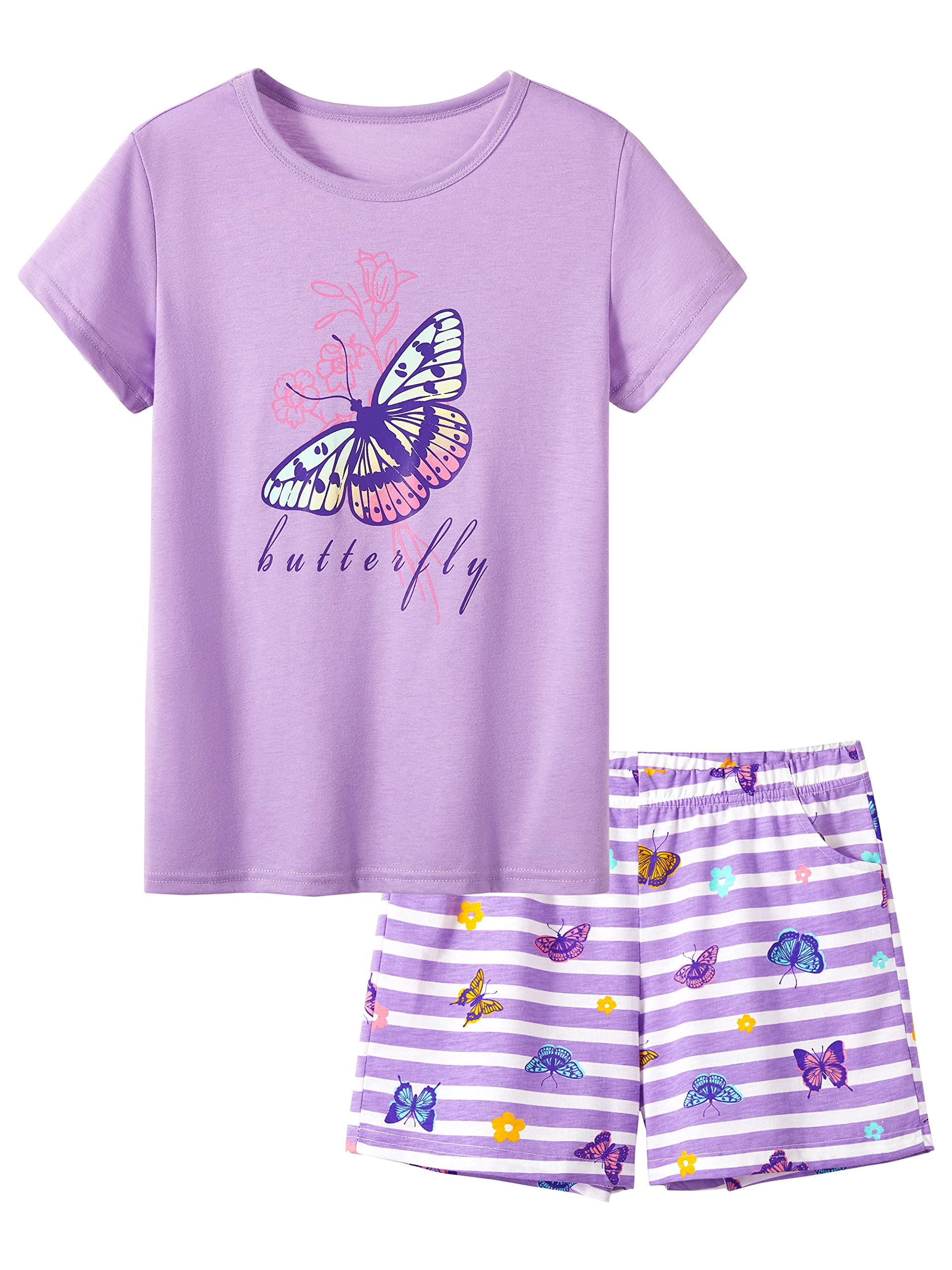 Tebbis Cute Violet Butterfly Pajamas for Little/Tween Girls – Stripes ...