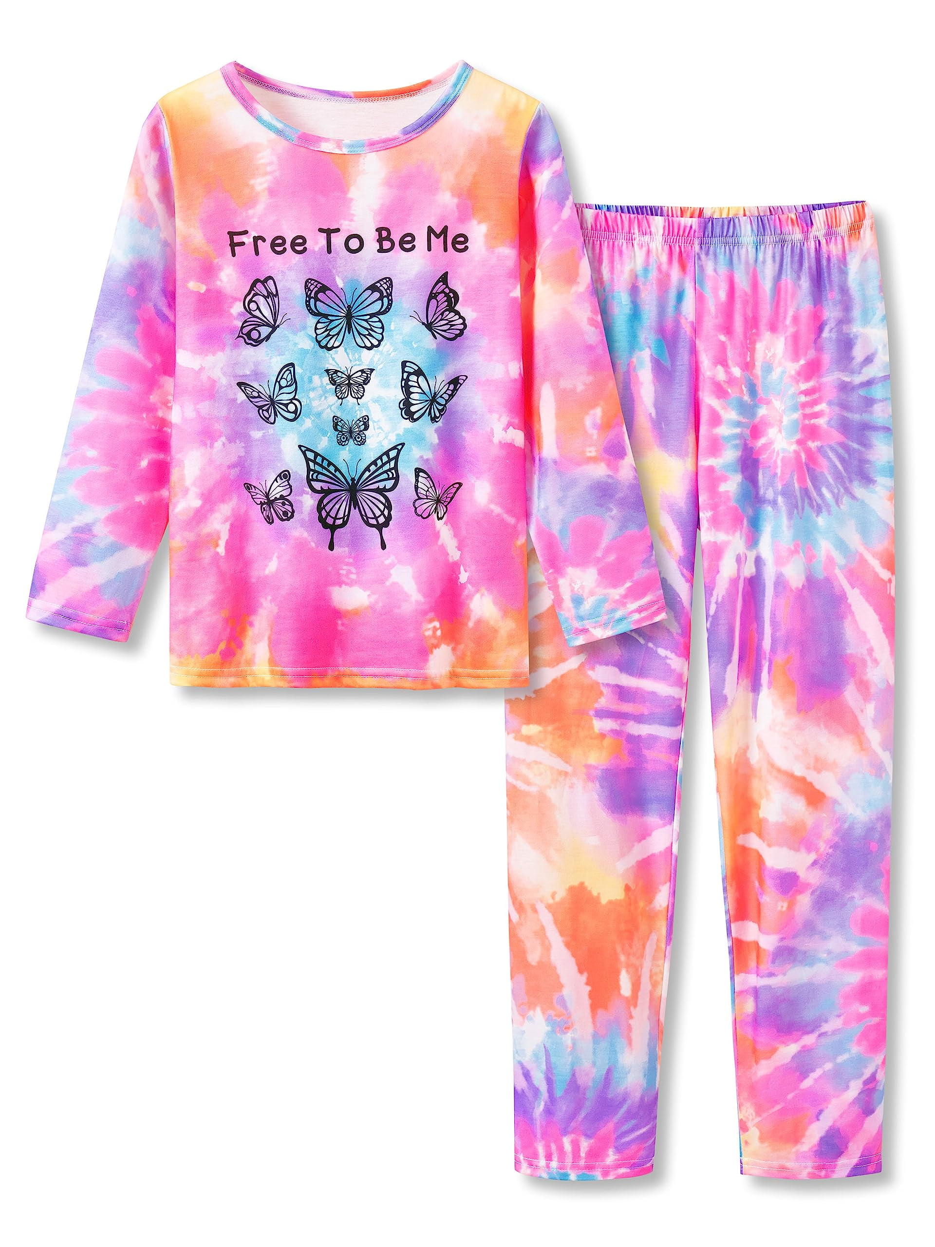 Tebbis Girls Pajamas Tie dye Butterfly Long Sleeve & Pants Set 2-Piece ...