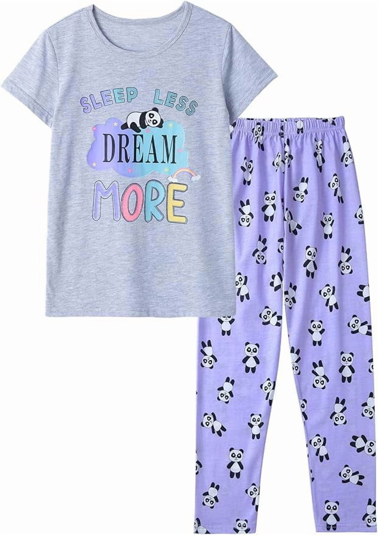 Tebbis Girls Panda Print Pajama Set-2-Piece Cotton Blend Short Sleeve ...