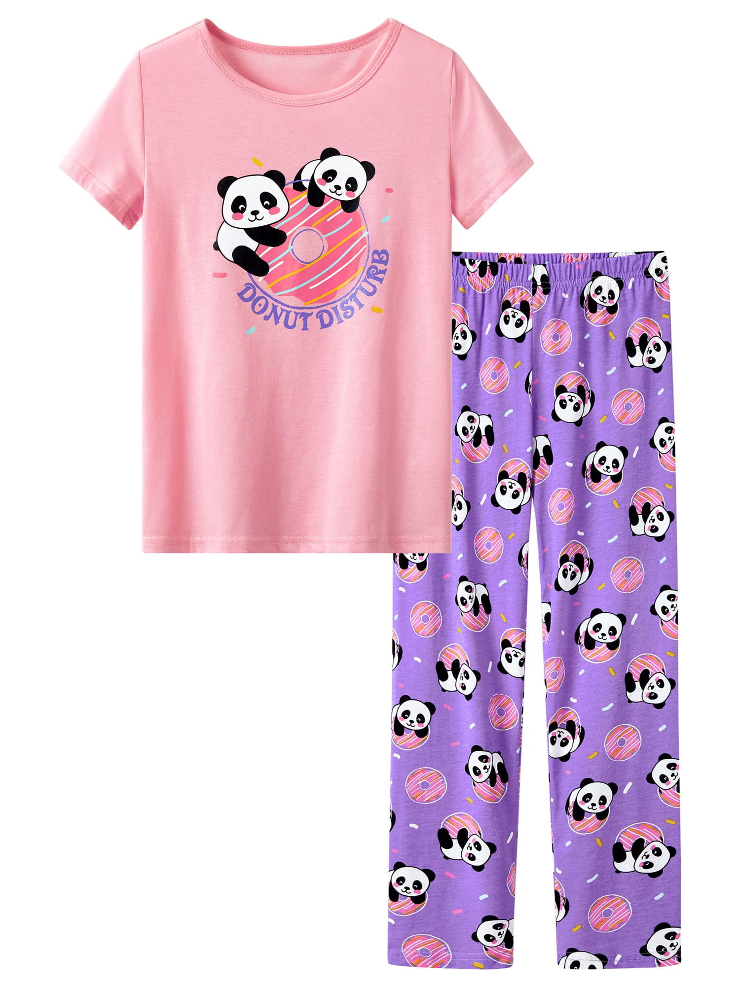 Tebbis Girls Panda Print Pajama Set-2-Piece Cotton Blend Short Sleeve ...