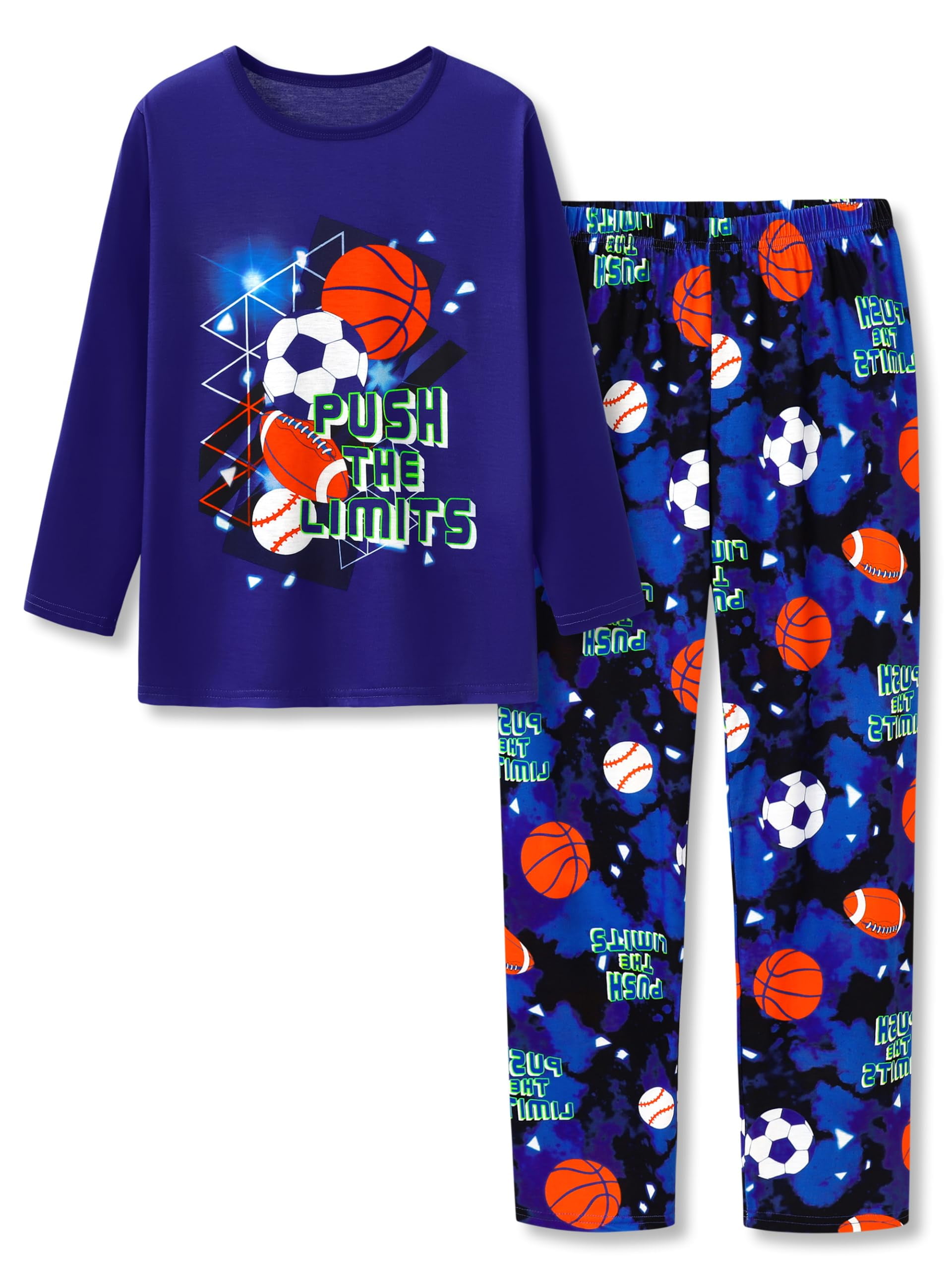Tebbis Pajamas For Boys Fun Balls Dark Blue Long Sleeves 2-Piece PJs ...