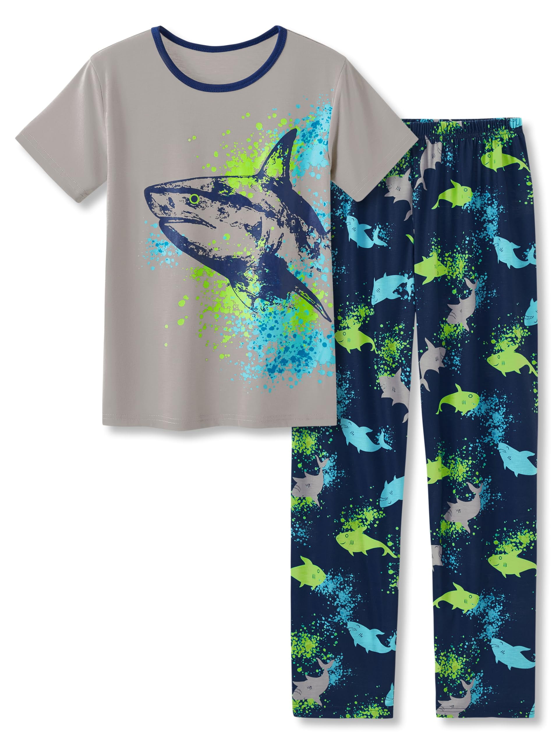 Tebbis Pajamas For Boys Fun Shark Gray Short Sleeves & Pants 2-Piece ...