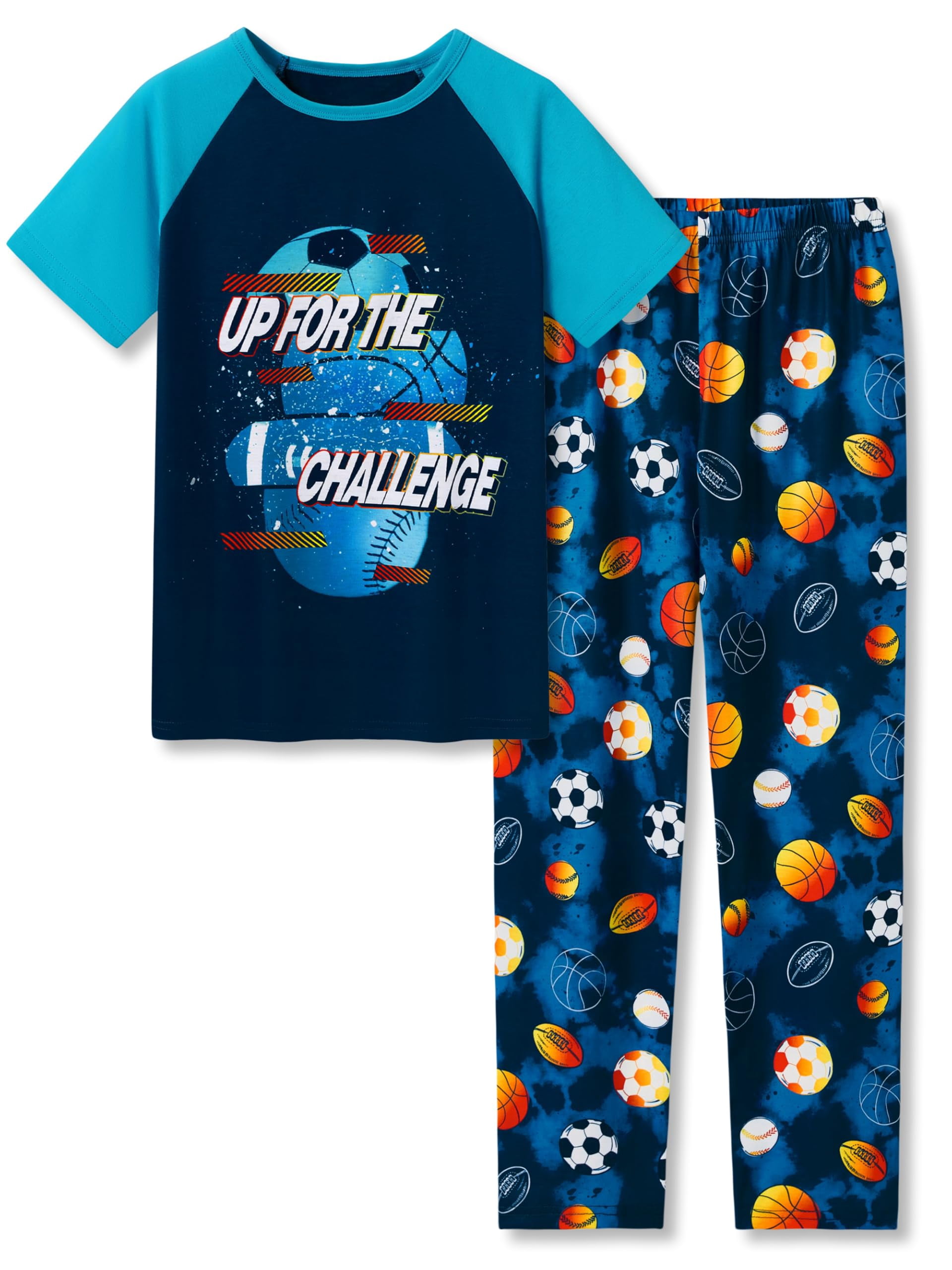 Beezizac Pajamas For Boys Fun Up for the challenge Blue Short Sleeves ...