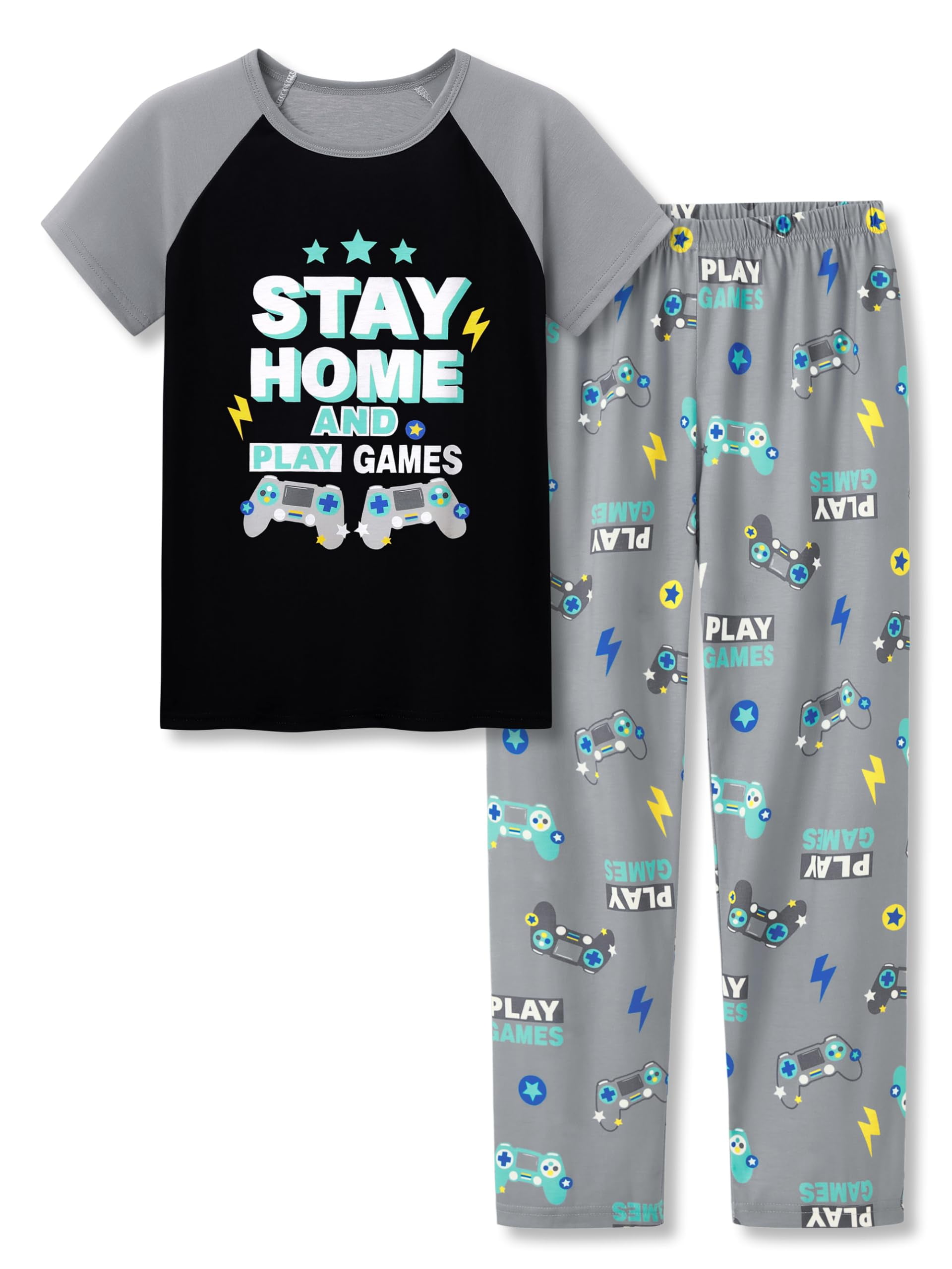 Tebbis Pajamas For Little Boys Games Black & Gray Short Sleeves & Pants ...
