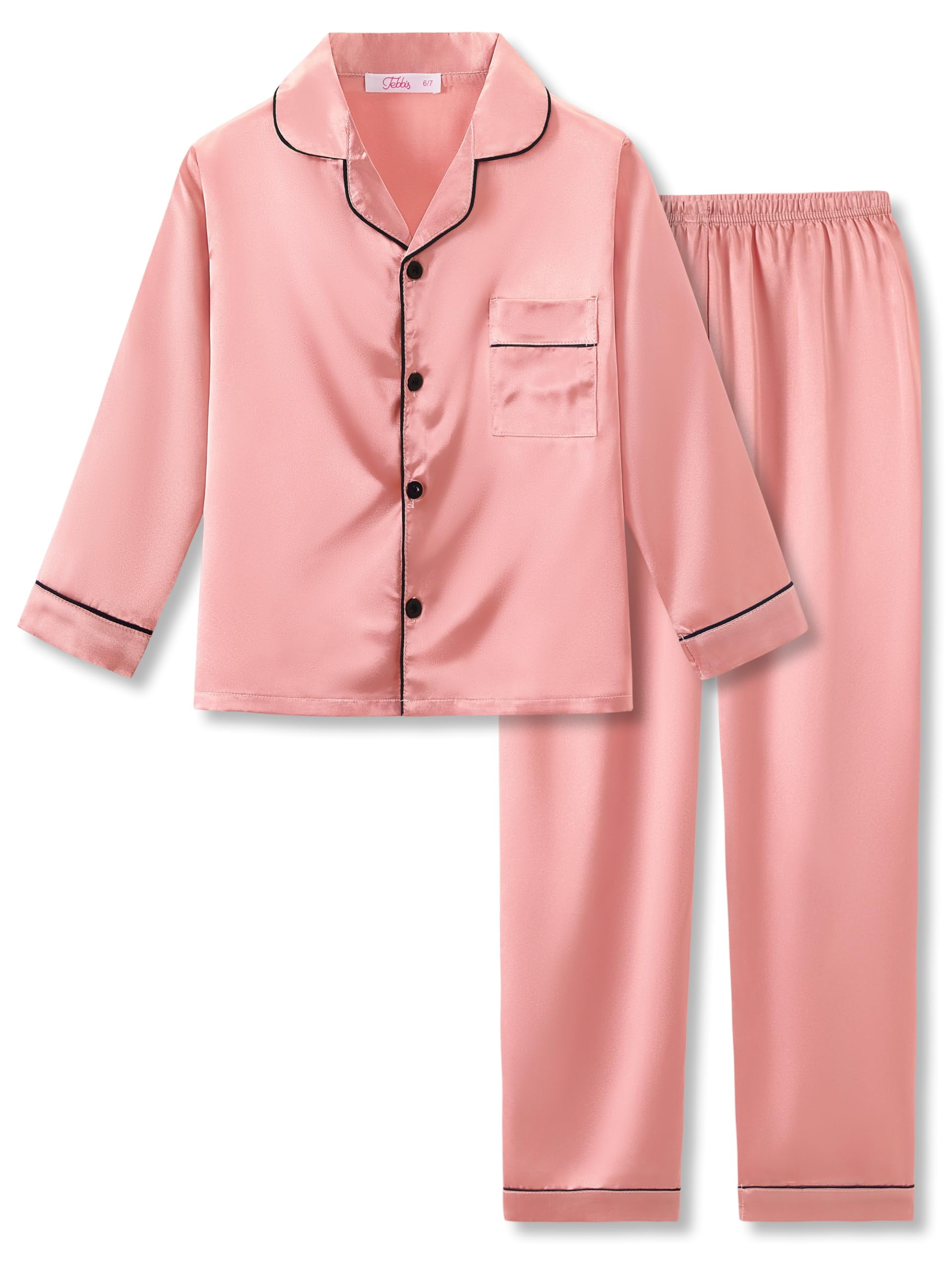 Tebbis Satin Pajamas for Girls - Dusty Pink Cute Silky Long Sleeves ...