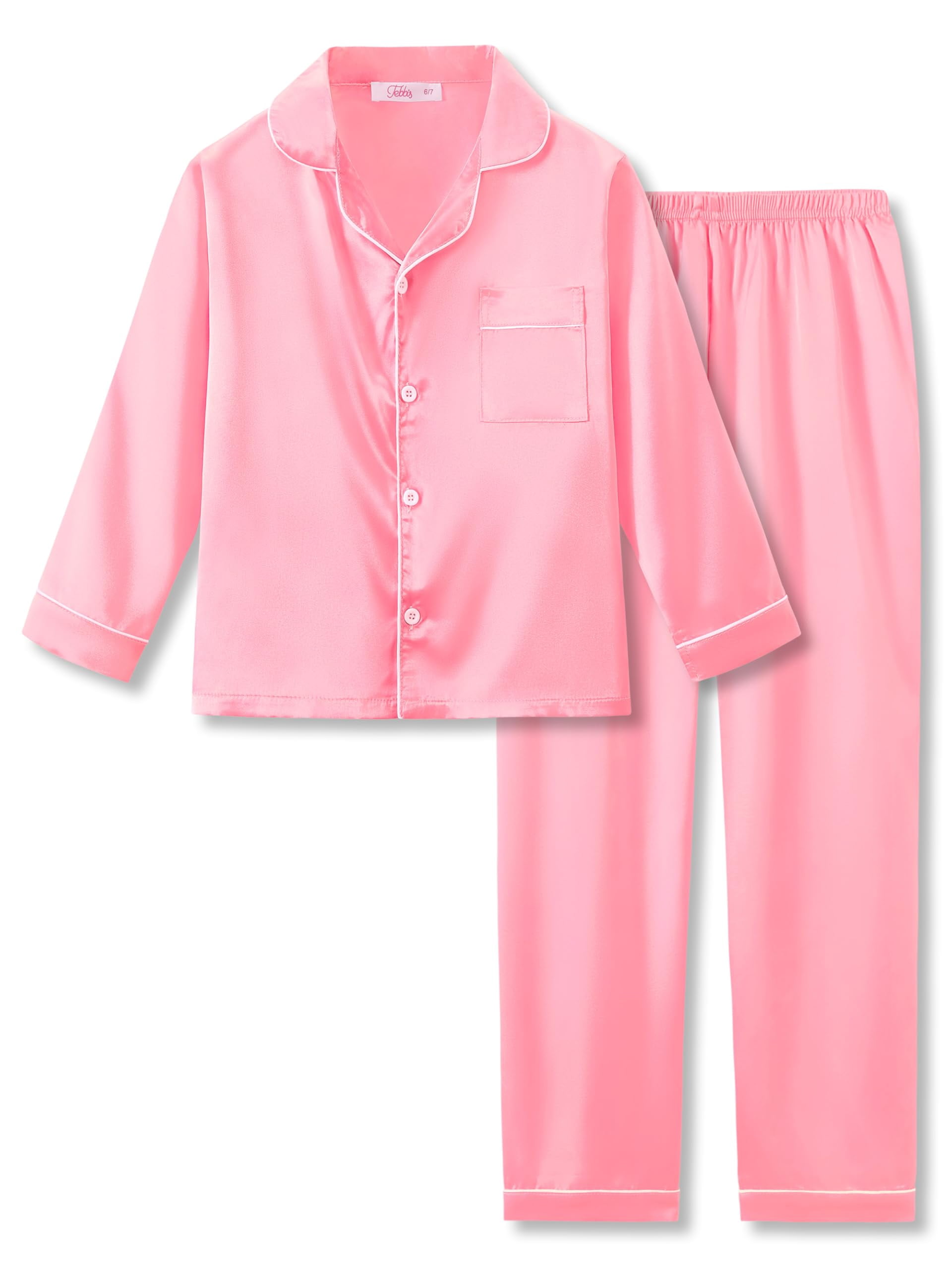 Tebbis Satin Pajamas for Girls - Pink Cute Silky Long Sleeves & Pants ...