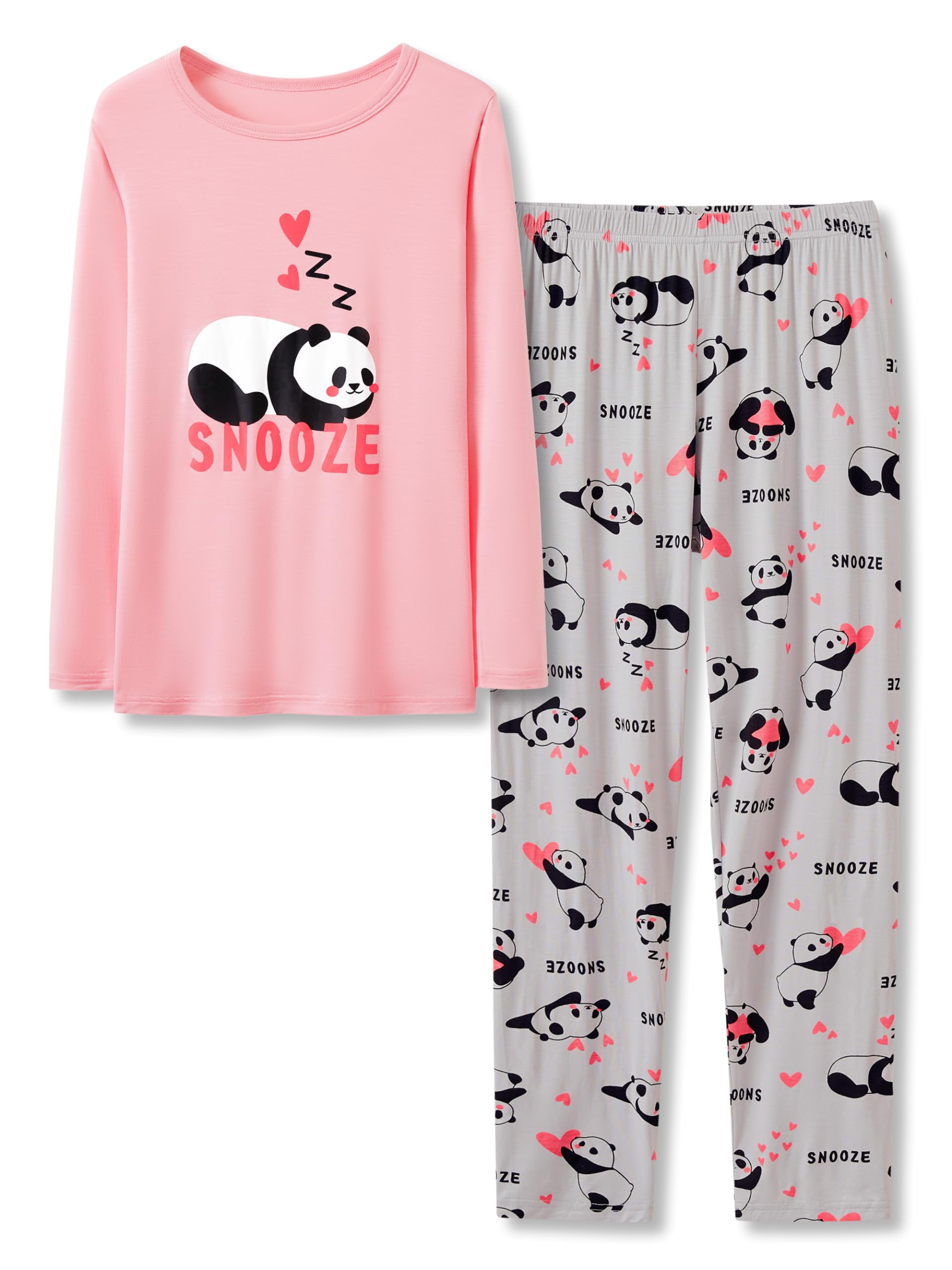 Tebbis Soft Modal Cute Panda Pajamas for Girls Long Sleeve & Pants Set ...