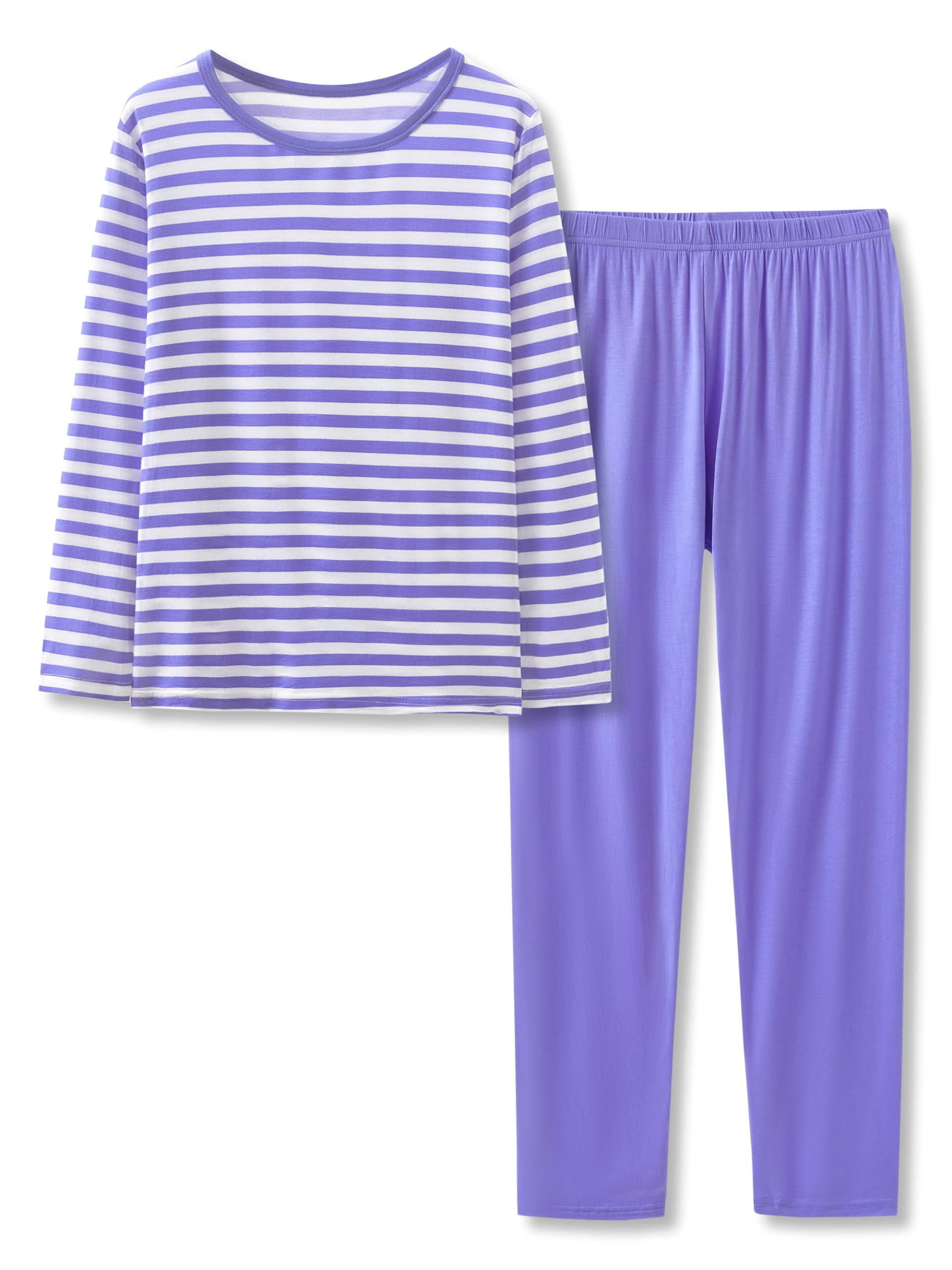 Tebbis Soft Modal Purple Striped Pajamas for Girls Long Sleeve & Pants ...