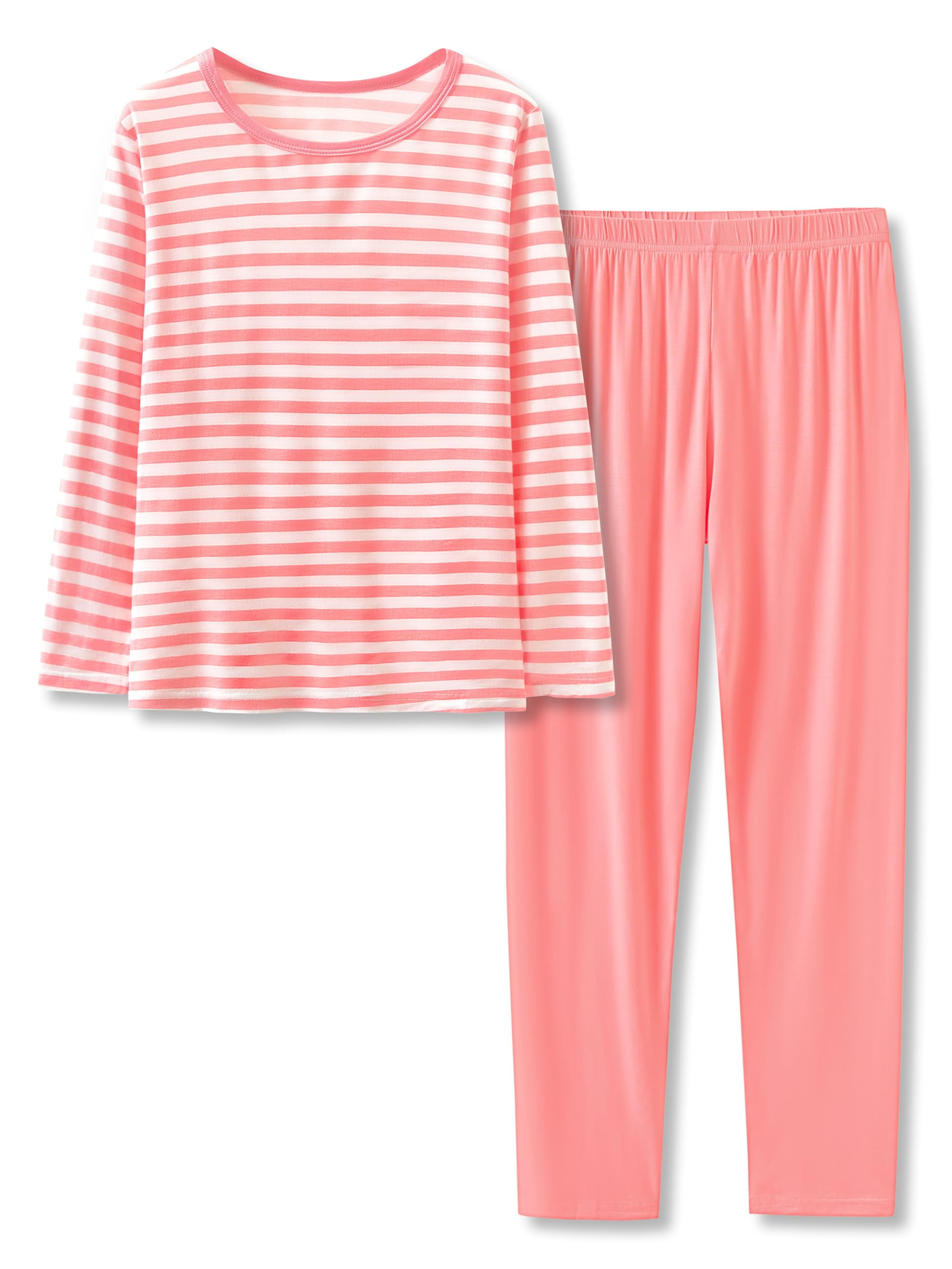 Tebbis Soft Winter Modal Pink Striped Pajamas for Girls Long Sleeve ...