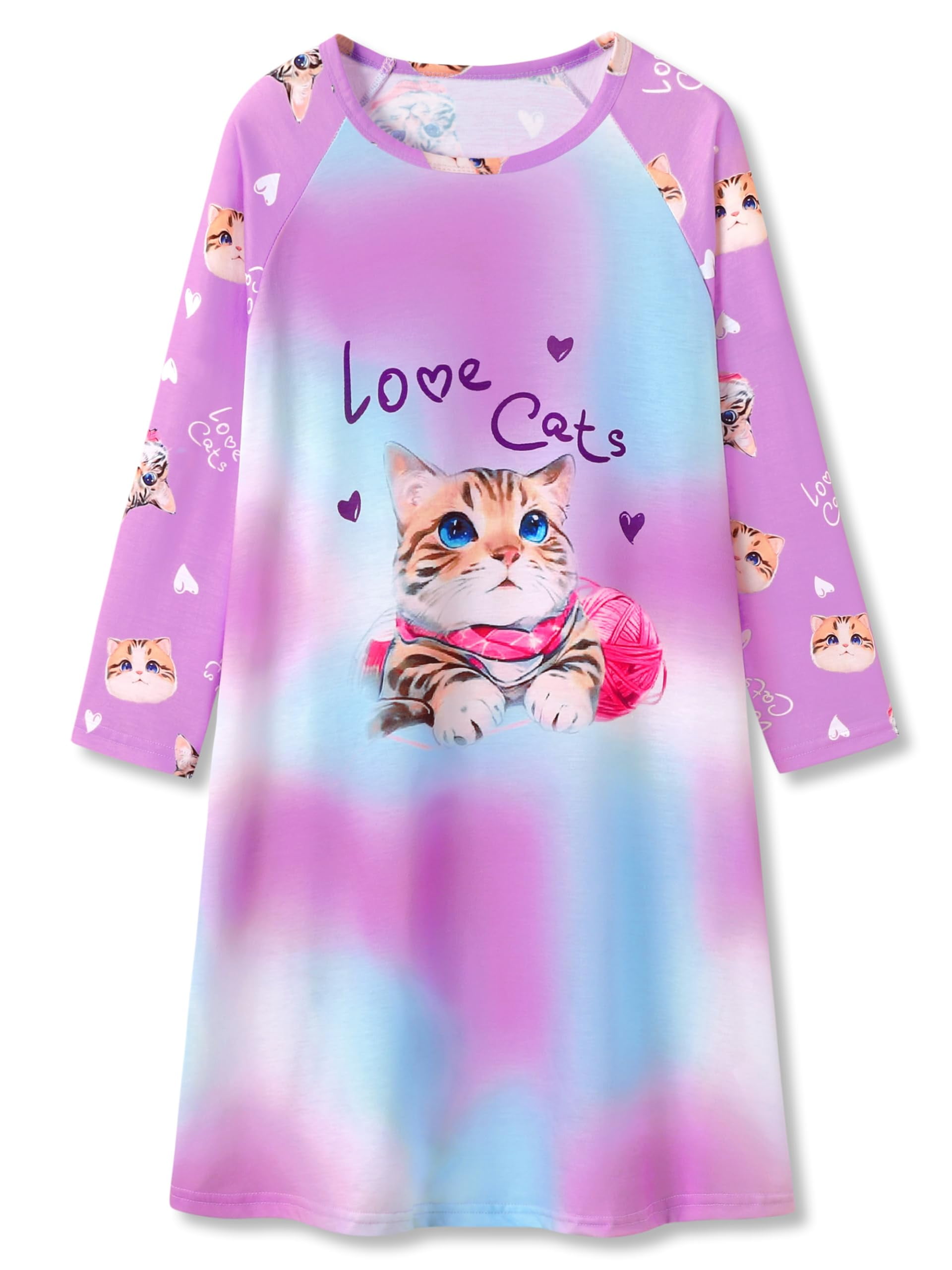 Tebbis Teen Girls Nightgown – Soft Long Sleeves Sleepwear Cute Purple ...