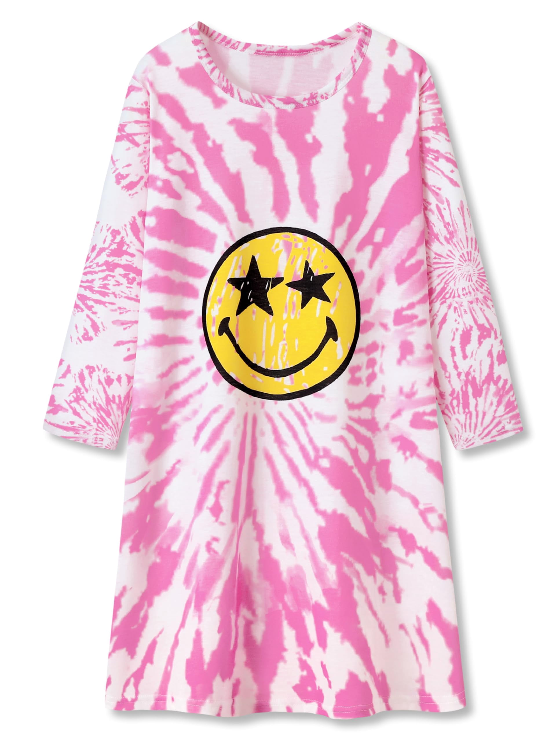 Tebbis Teen Girls Nightgown – Soft Long Sleeves Sleepwear Pink Smiling ...