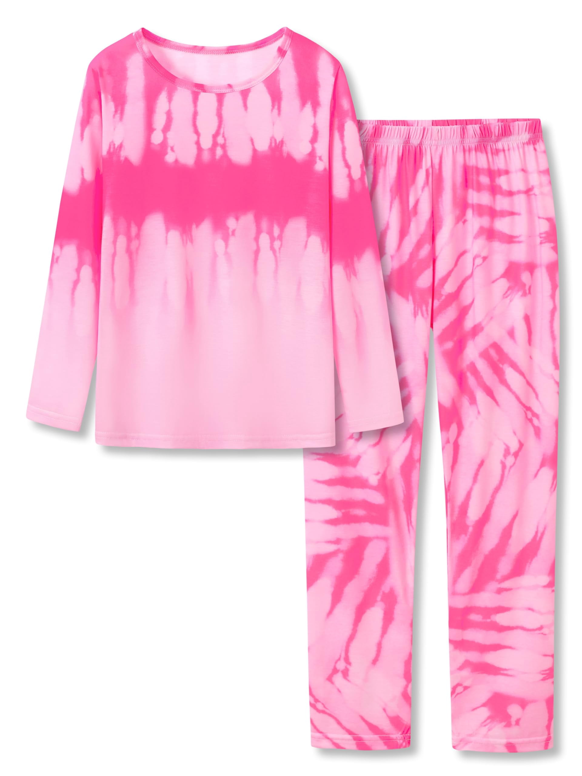 Tebbis Trendy Hot Pink Tie Dye Pajamas for Girls Soft Long Sleeves ...