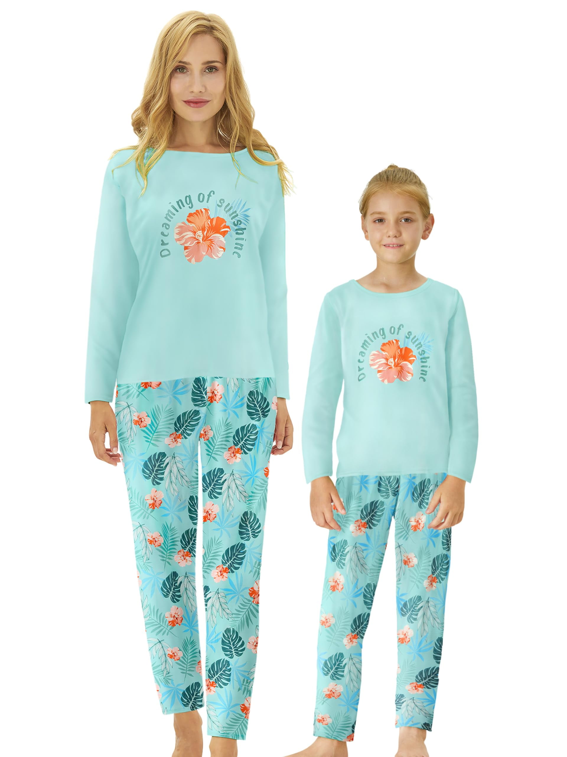 Tebbis Tropical Palm Leaf & Hibiscus Mom and Daughter Matching Pajamas ...