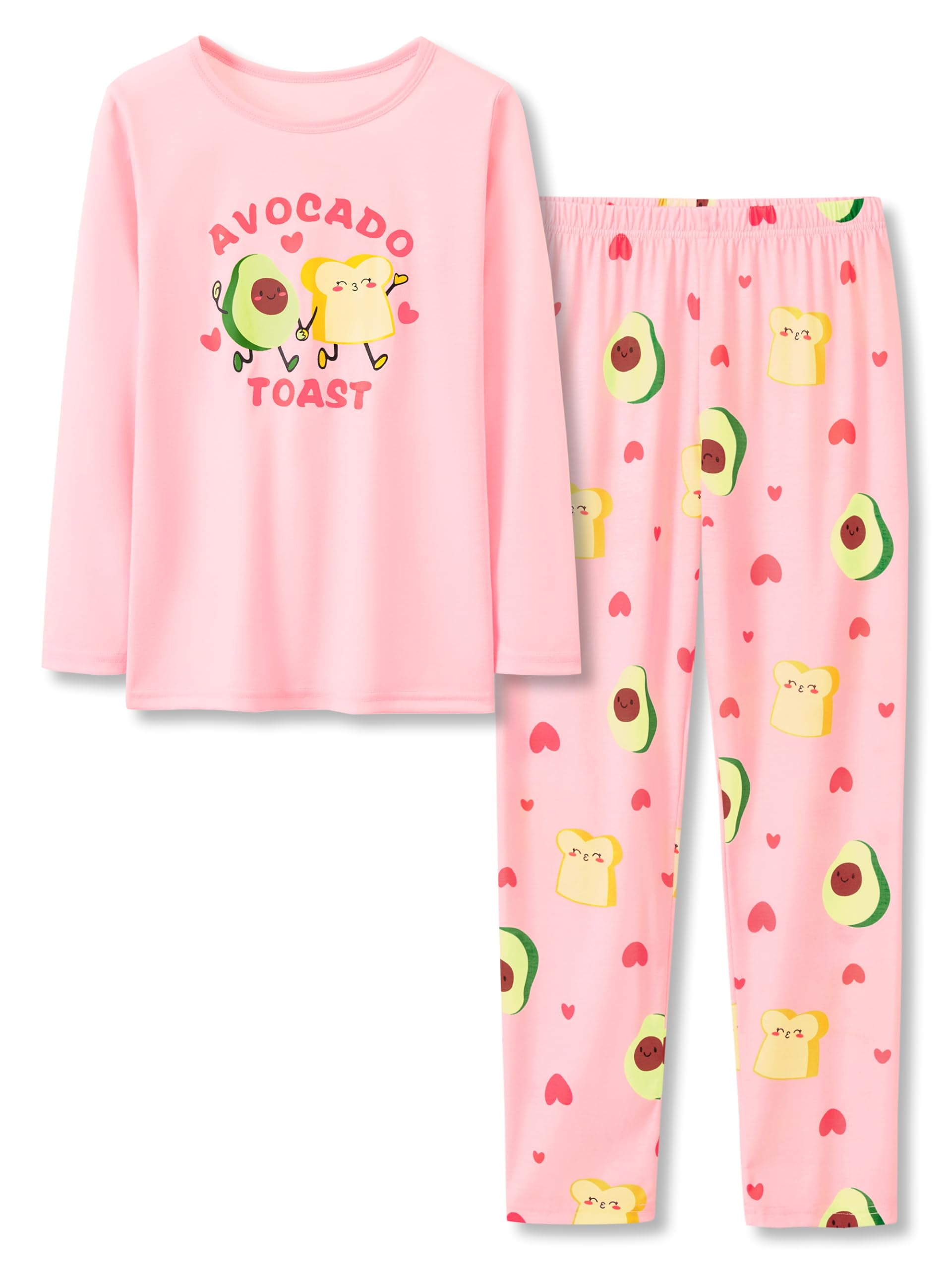 Beezizac Tween Girls Jammies Pink Avocado Pajamas 2-Piece Long Sleeve ...