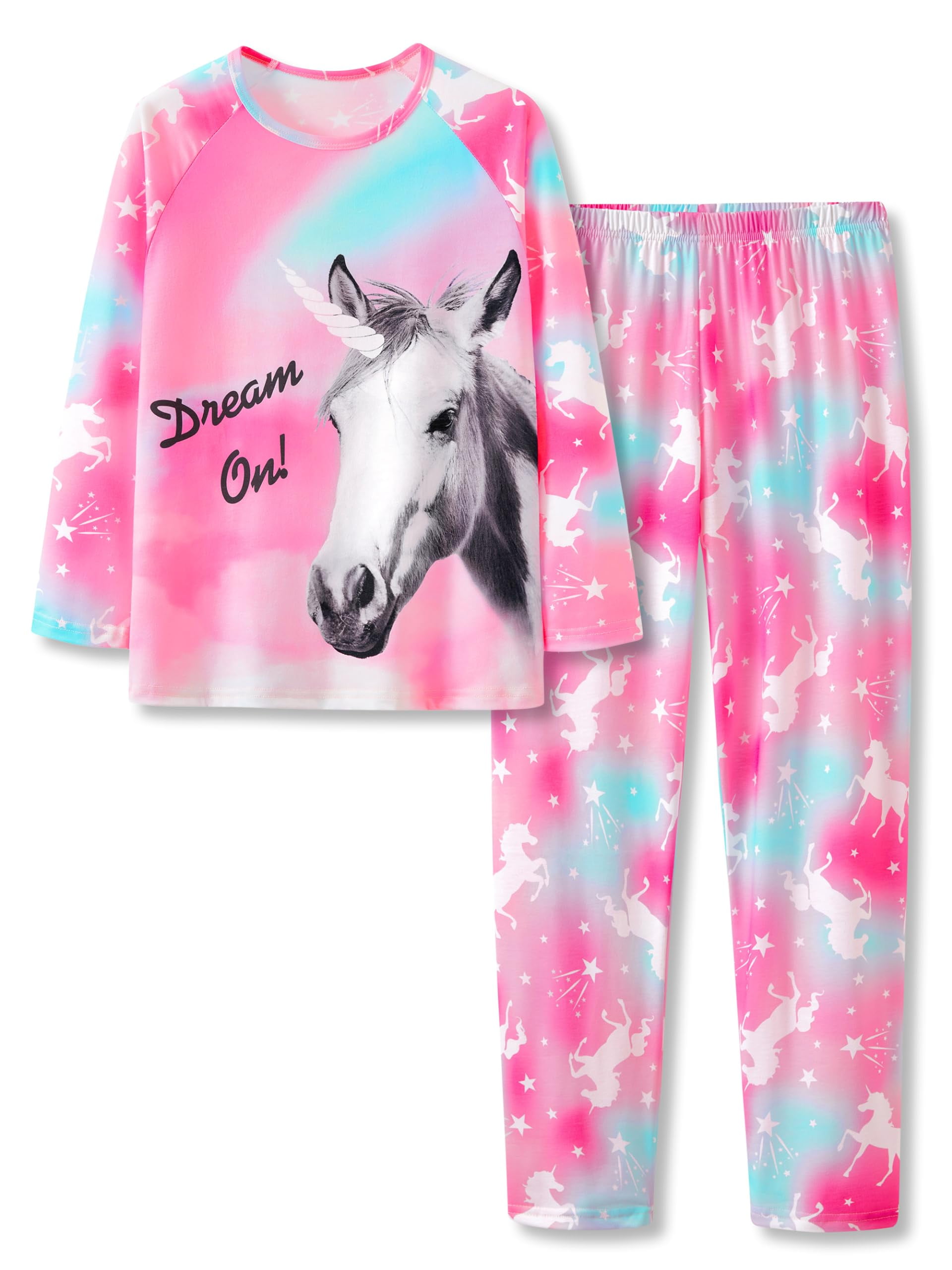 Beezizac Tween Girls Jammies Pretty Unicorn Santa Pajamas 2-Piece Long ...