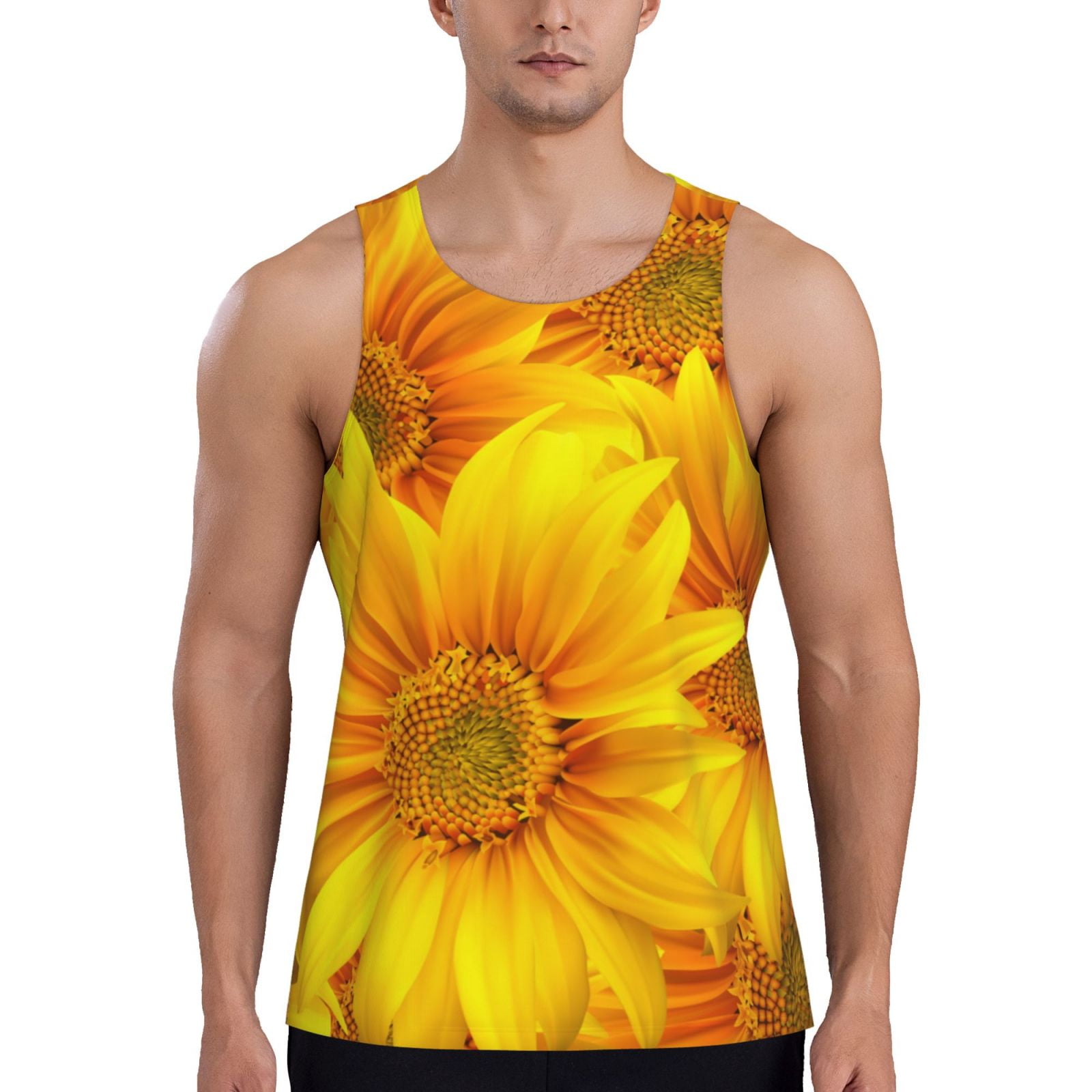 Tebeau 3D Sunflowers Print Men's Drop Arm Tank Top Sleeveless Muscle T ...