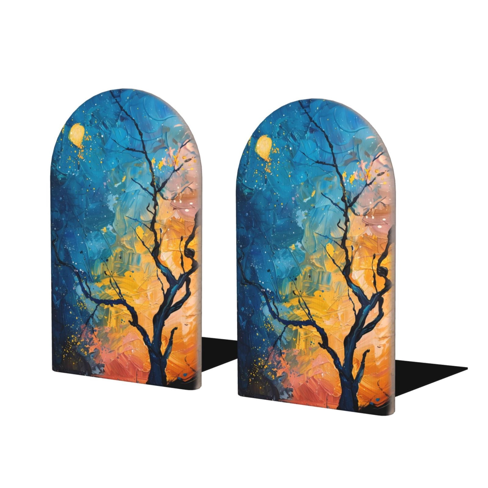 Tebeau Abstract Night Sky Tree Print Wood Bookends for Shelves,Bookends ...