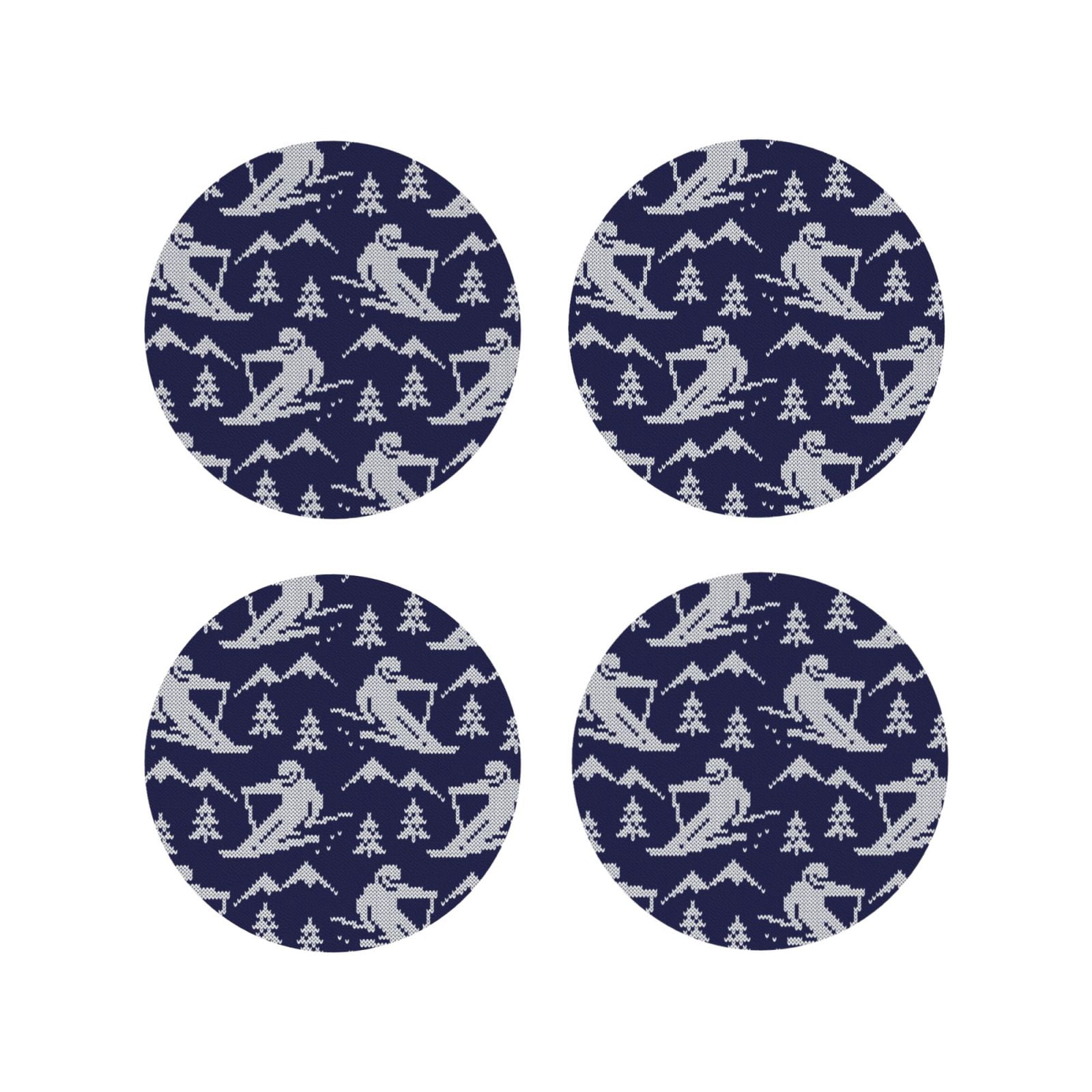 Tebeau Abstract Skiing Print Set of 4 Leather Drink Coasters Round Cup ...
