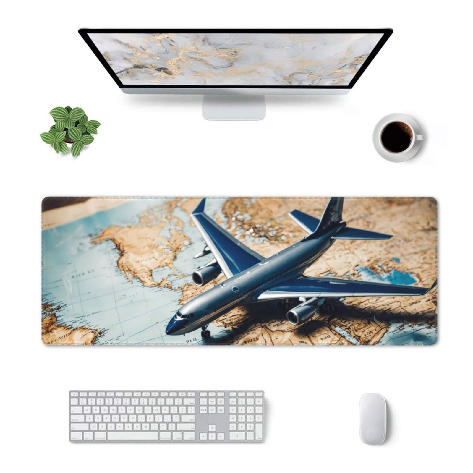 Tebeau Airplane World Map Adventure Print 12x31.5 inch Gaming Mouse Pad ...