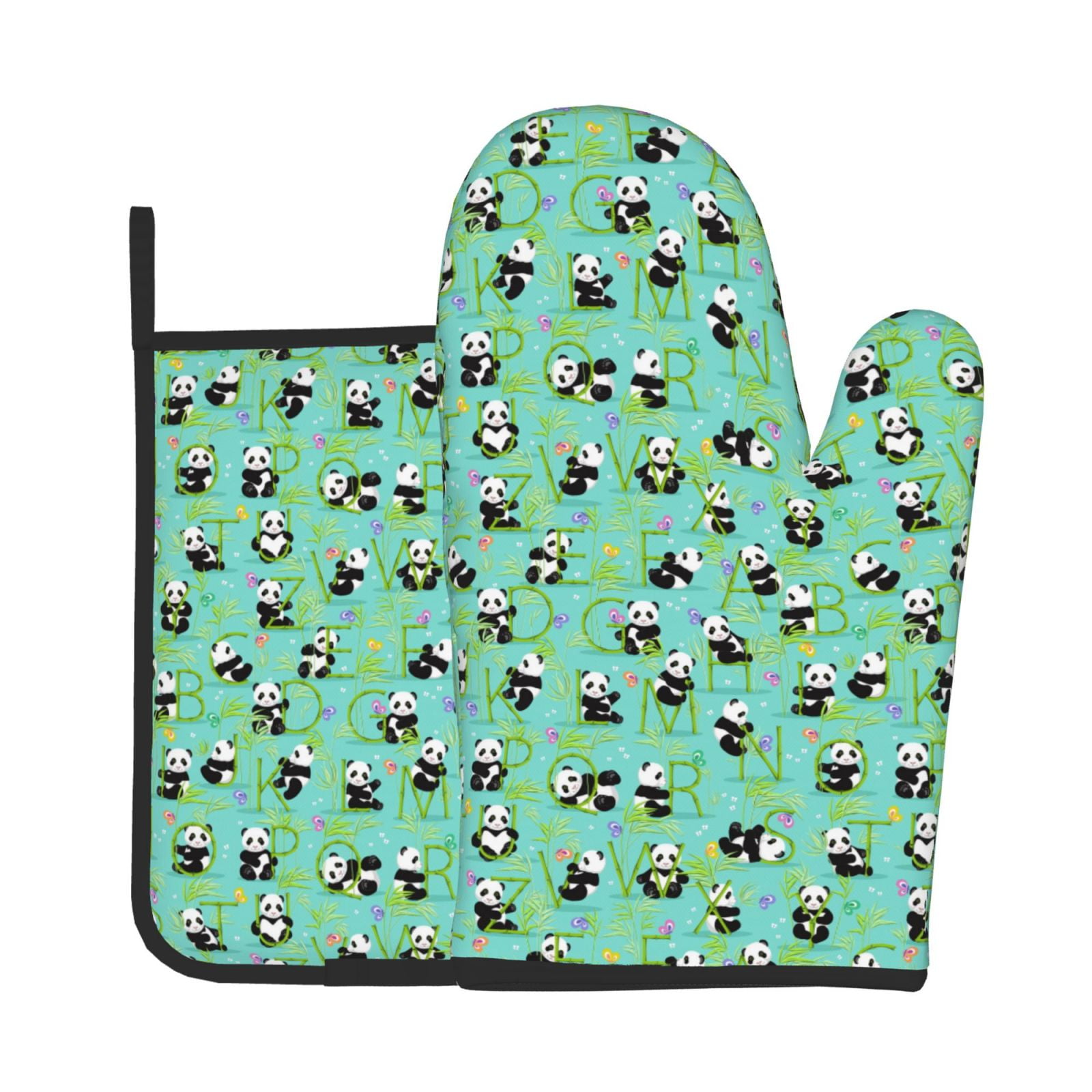 Tebeau Alphabet And Panda Print Oven Mitts and Pan Racks 2-Piece Set ...