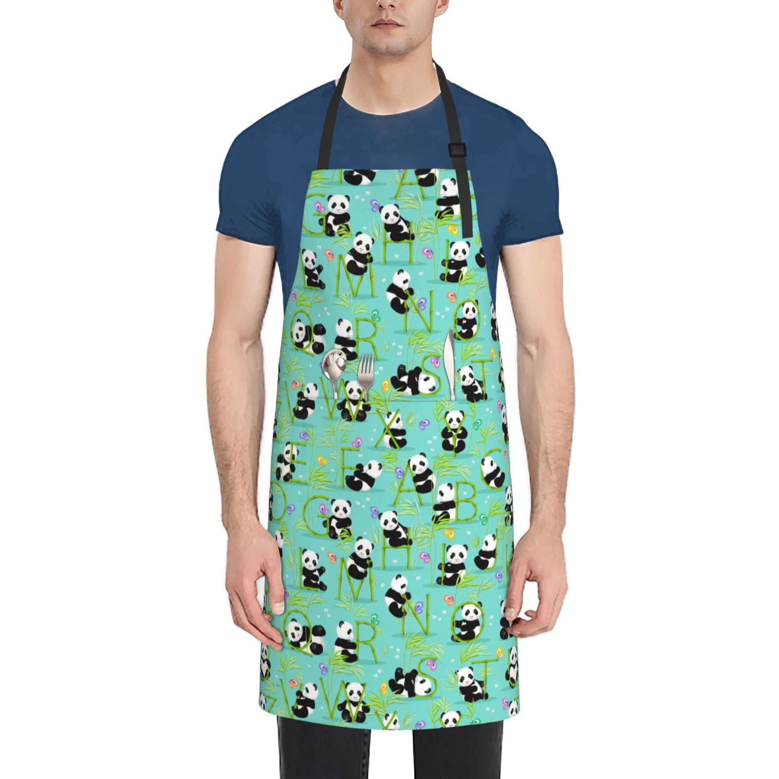 Tebeau Alphabet And Panda Print Waterproof Cooking Aprons, Adjustable ...