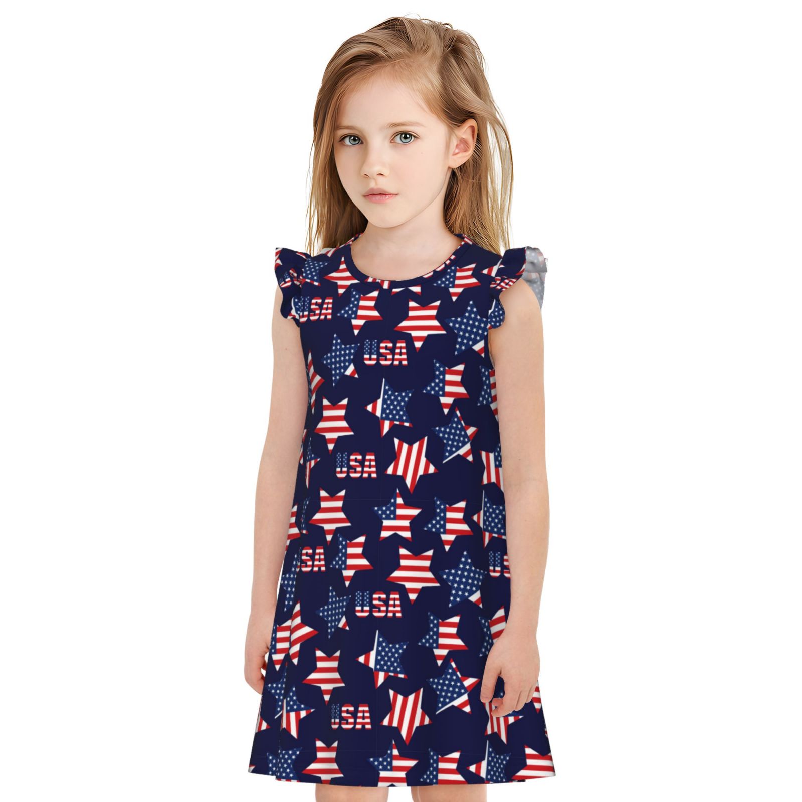 Tebeau American Stars Print Girls Nightgowns Flutter Sleeve Pajamas ...