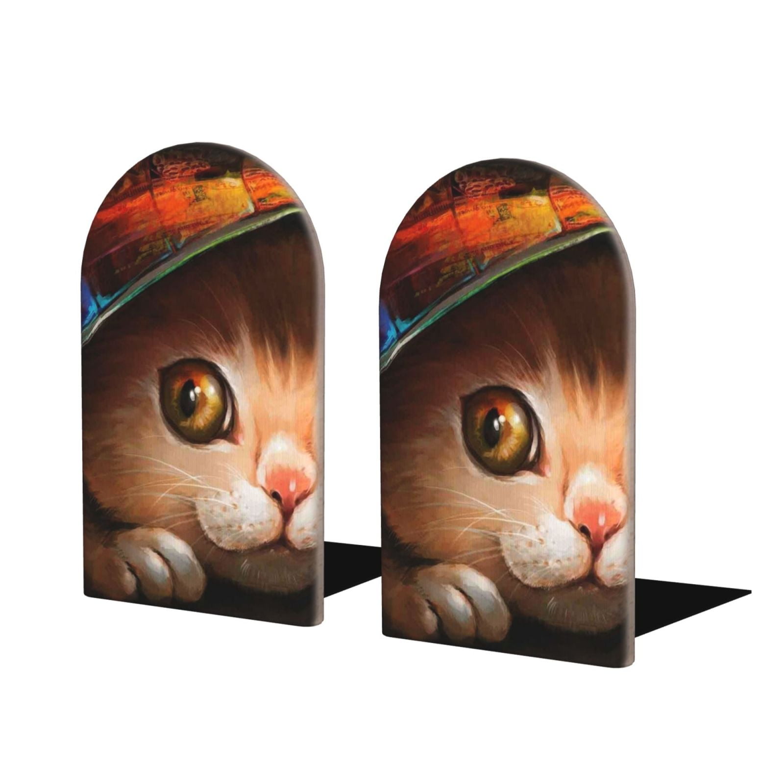 Tebeau Animal Cat Print Wood Bookends for Shelves,Bookends,Book Holders ...