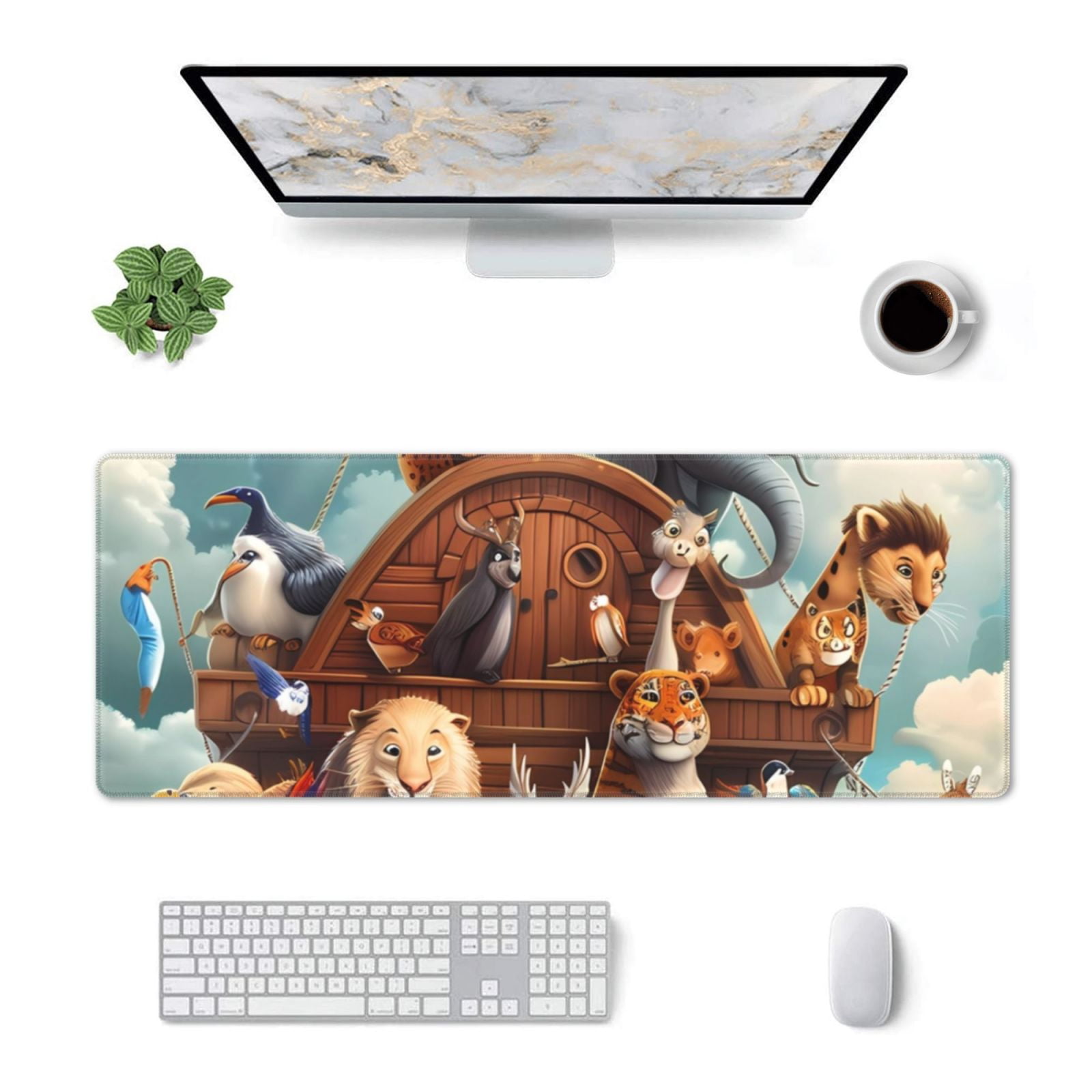 Tebeau Animal Filled Noahs Ark Print 12x31.5 inch Gaming Mouse Pad Mat ...