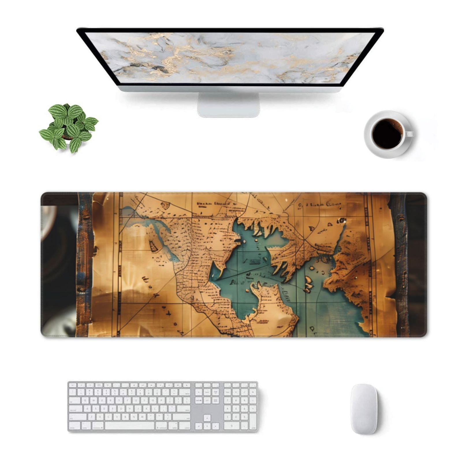 Tebeau Antique Map Adventure Scene Print 12x31.5 inch Gaming Mouse Pad ...