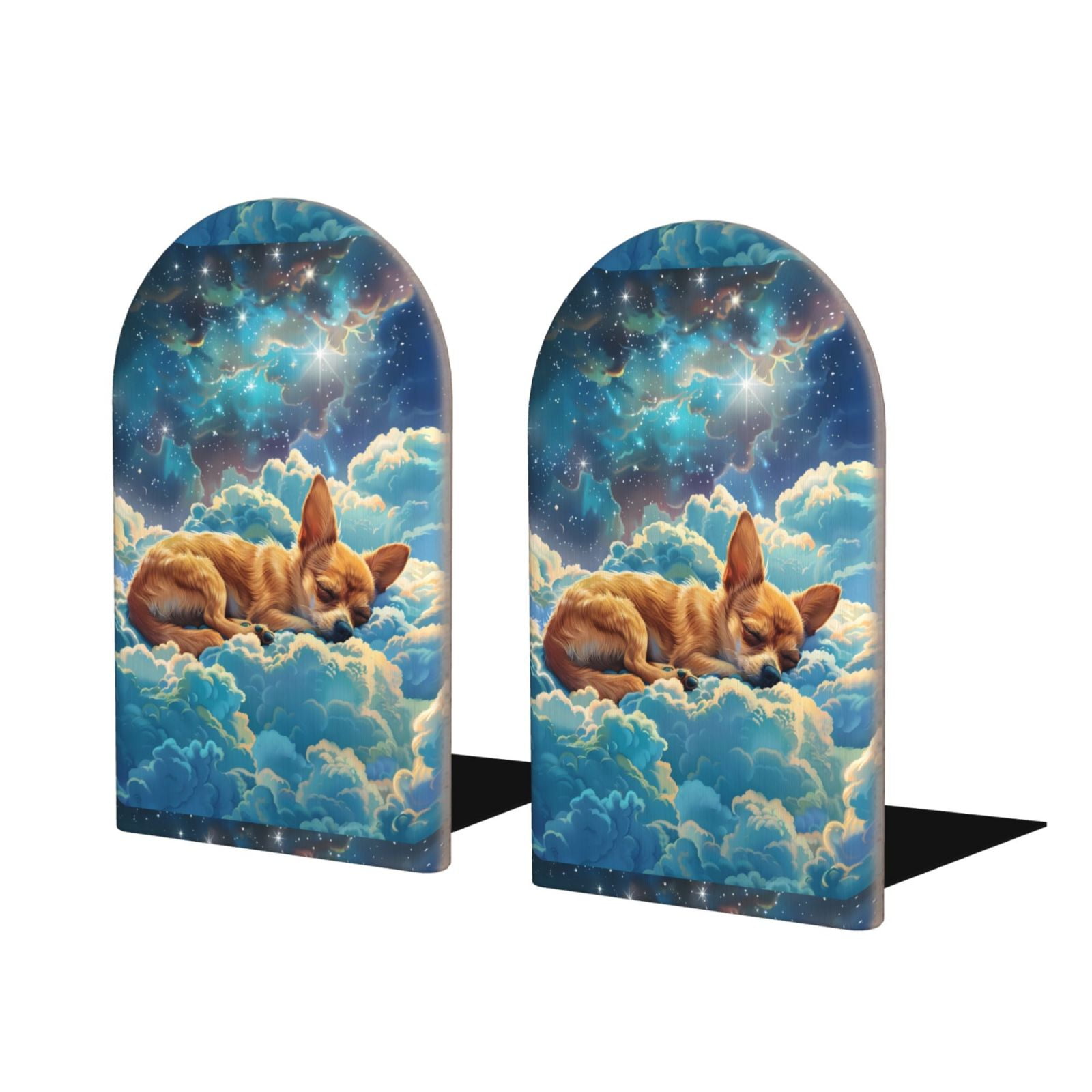Tebeau Artistic Starry Sky Cloud Dog Print Wood Bookends for Shelves ...
