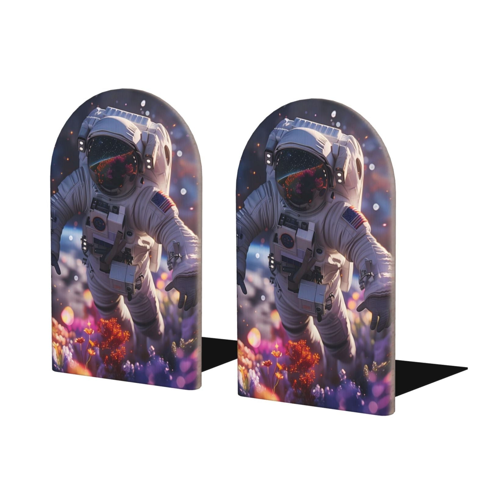 Tebeau Astronaut In Cosmic Garden Print Wood Bookends for Shelves ...