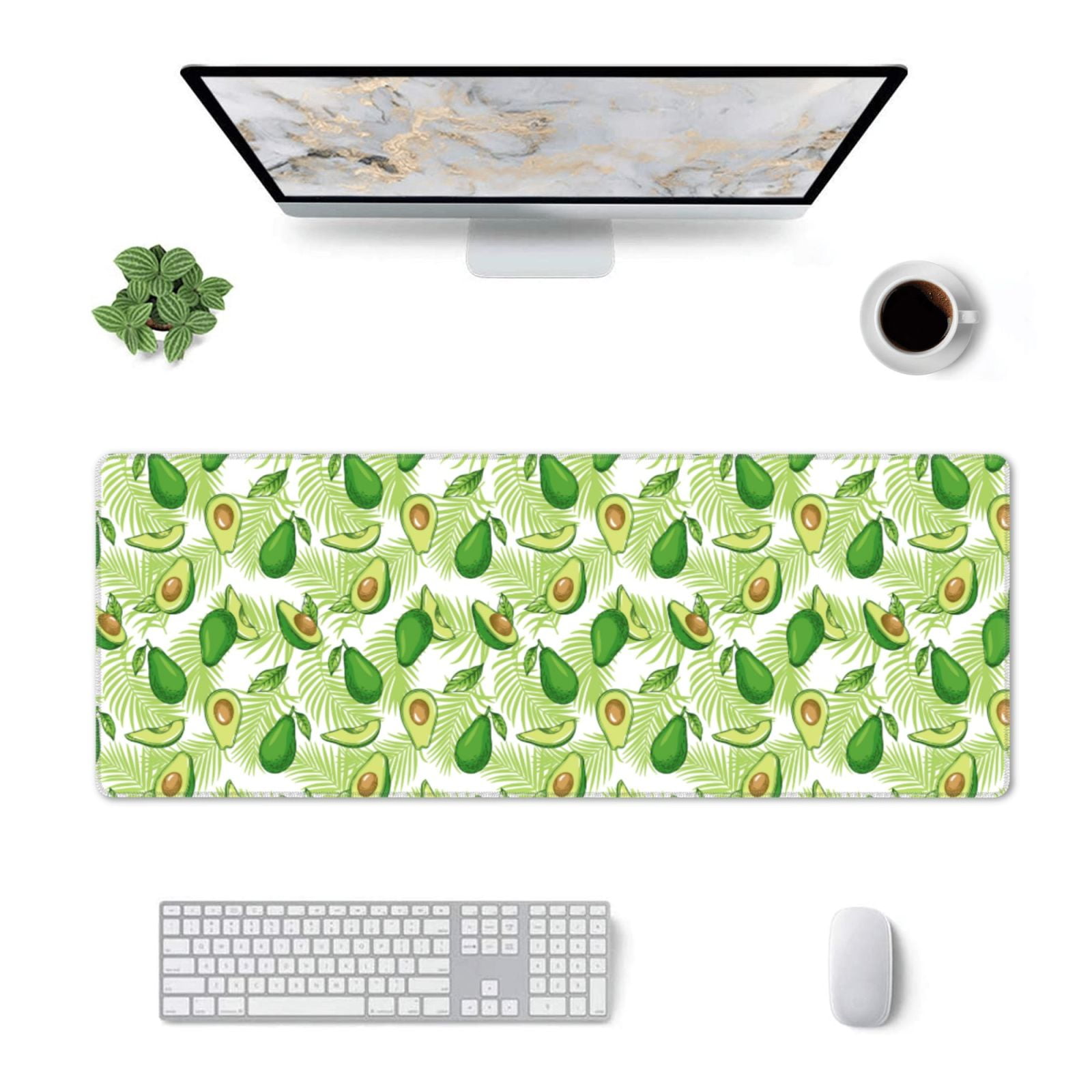 Tebeau Avocado And Tropical Palm Leaves Print 12x31.5 inch Gaming Mouse ...