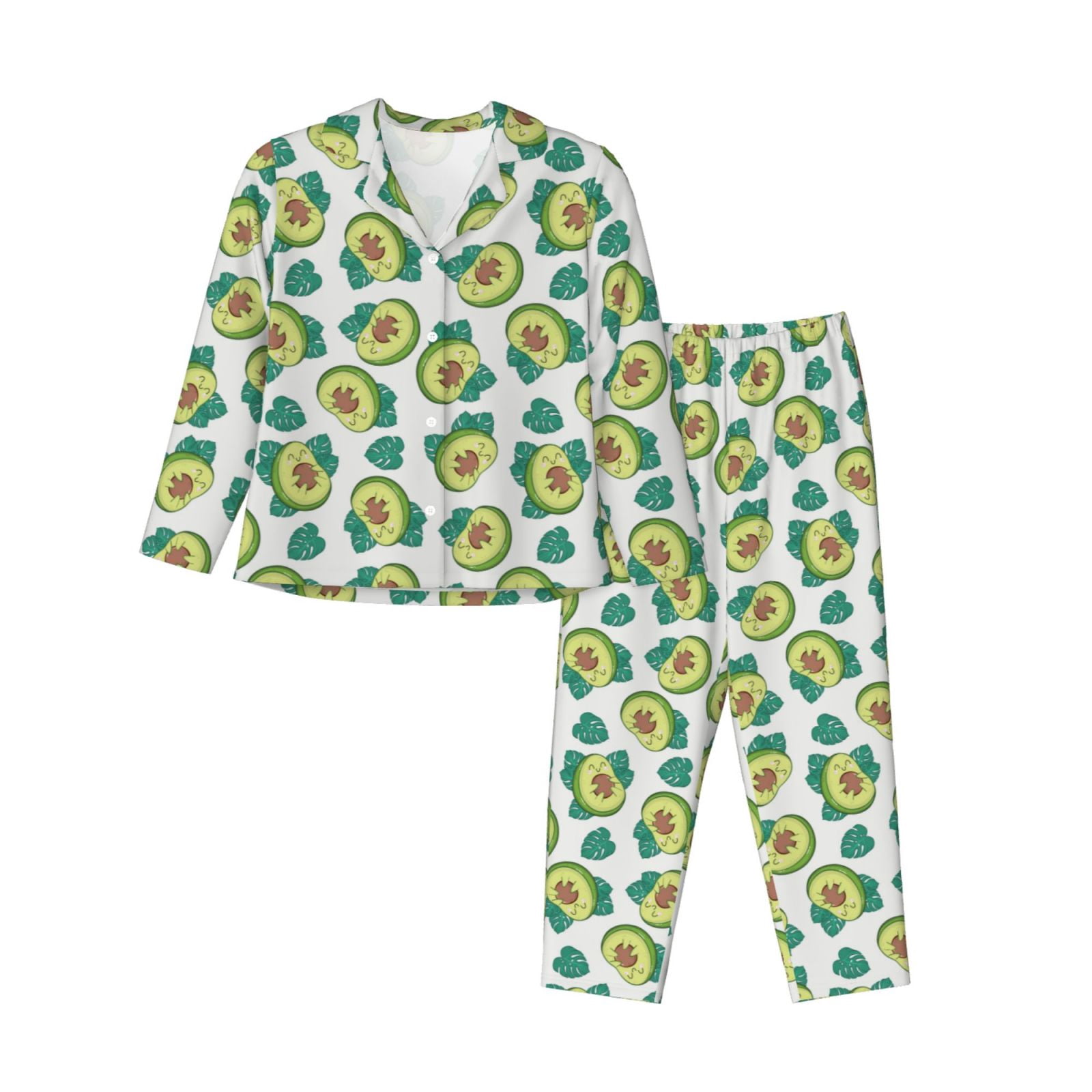 Tebeau Avocado Sleeping Print 2 Pack Women's Pajama Set Long Sleeve Top ...