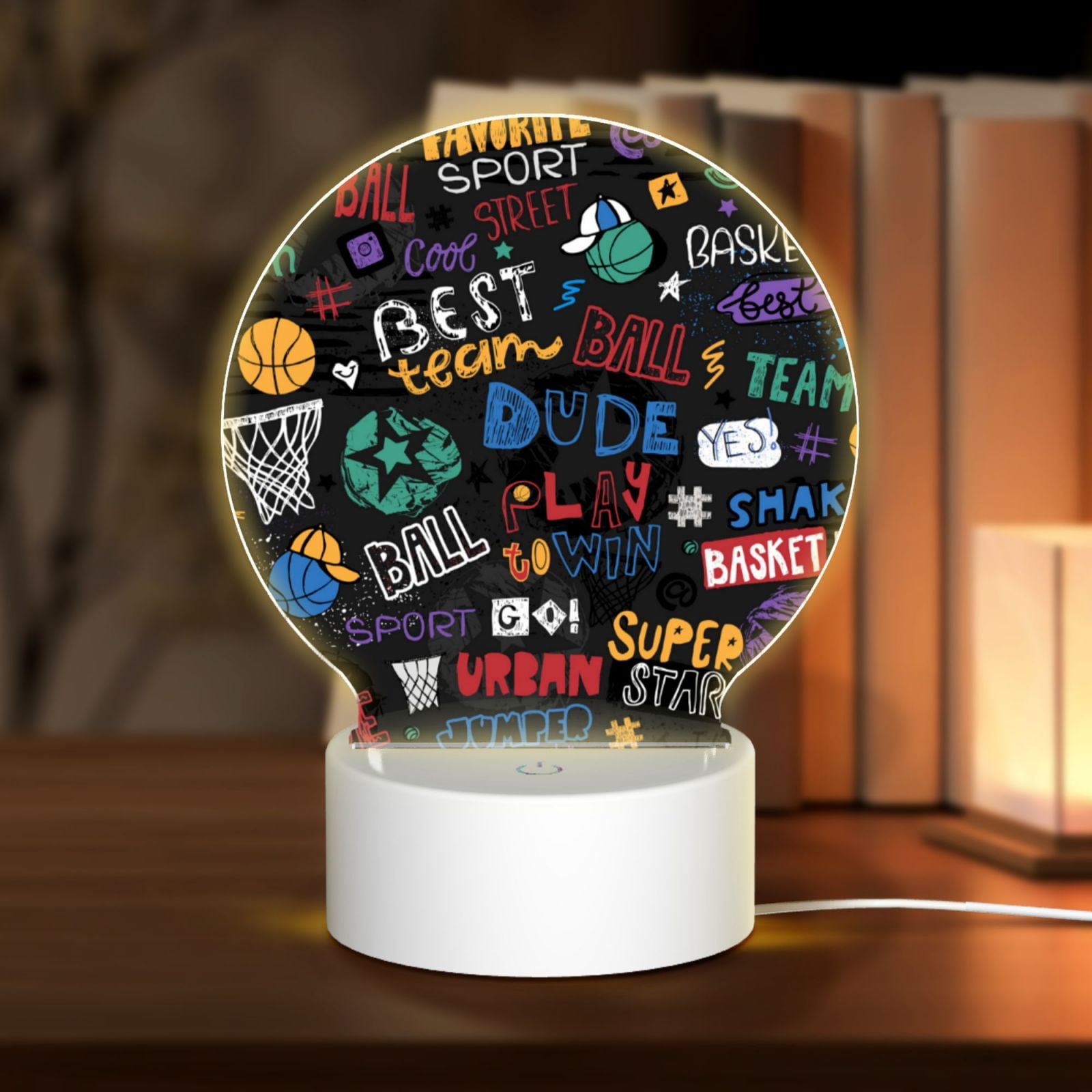 Tebeau Basketball Print Round Acrylic Night Light - Personalized LED ...