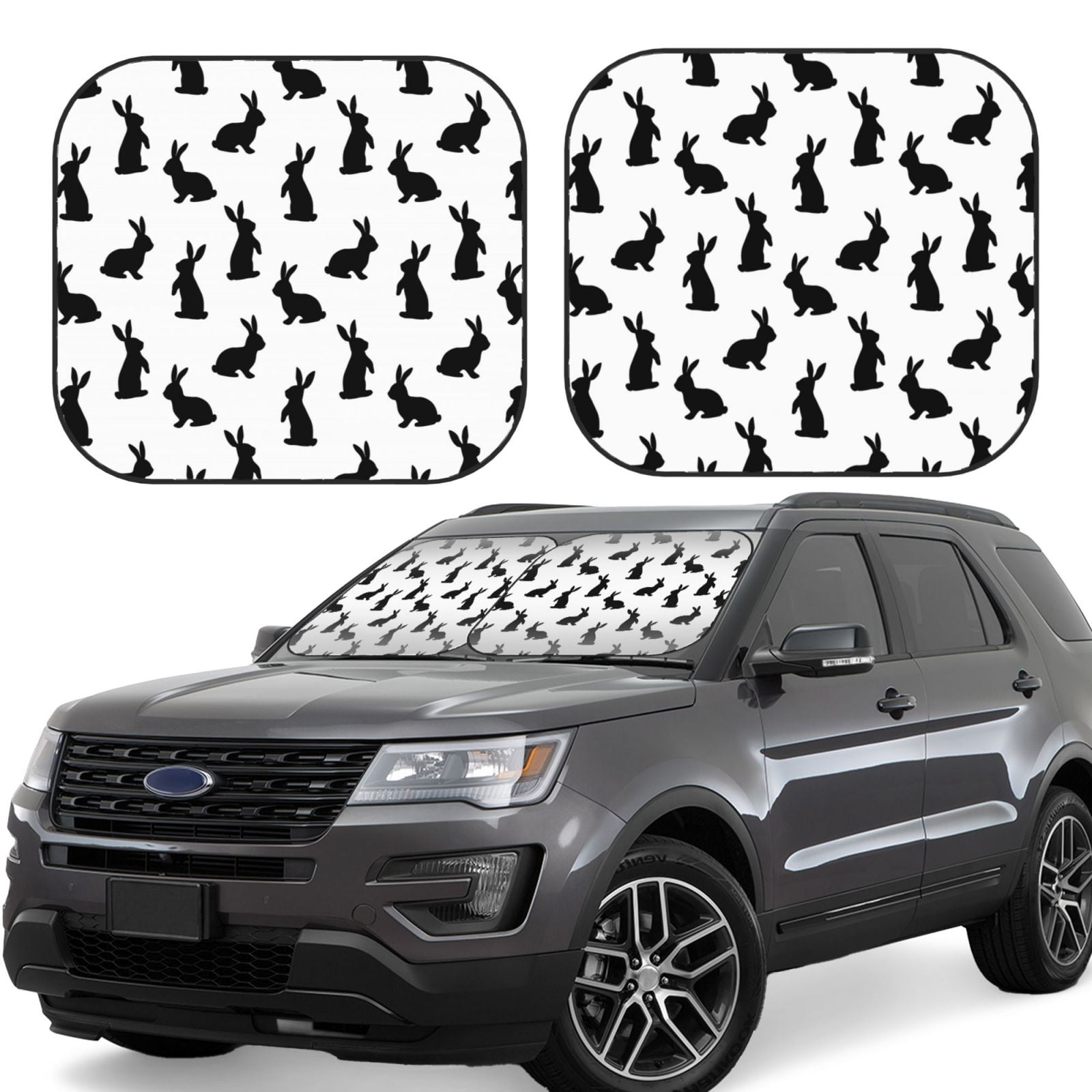 Tebeau Black Rabbit Print Foldable Car Windshield Sun Shades Universal ...