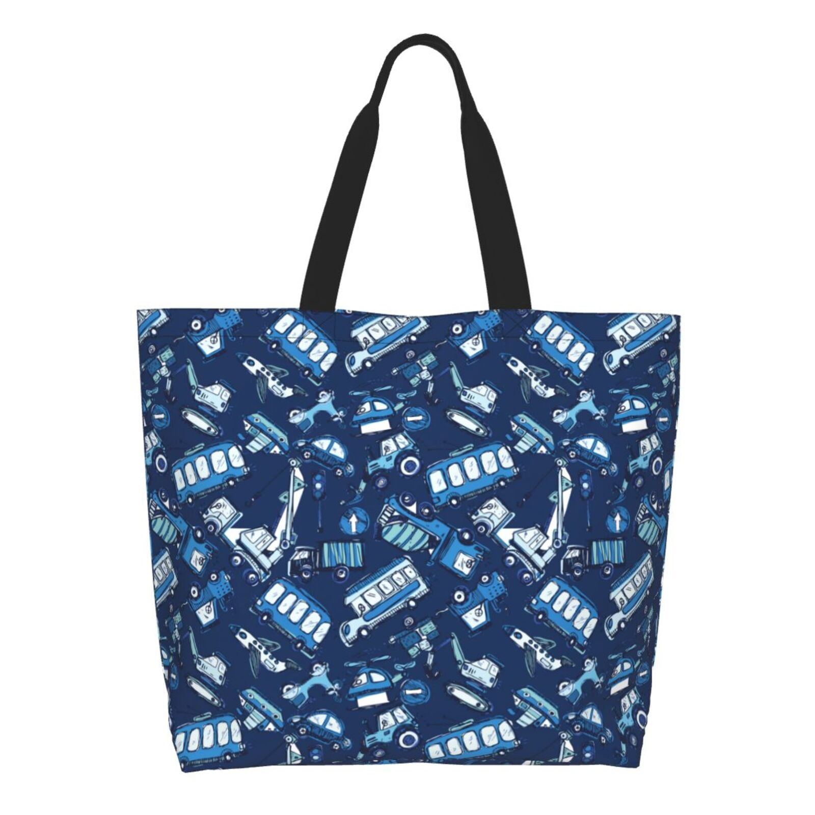 Tebeau Blue Bus Print Reusable Grocery Bags,Heavy Duty Foldable ...