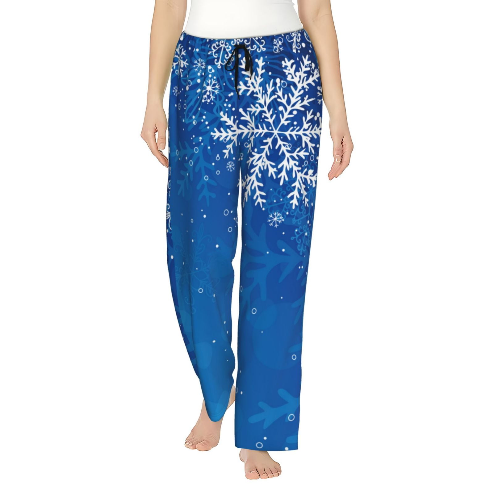 Tebeau Blue Christmas With Snowflakes Print Women Pajama Pants Womens