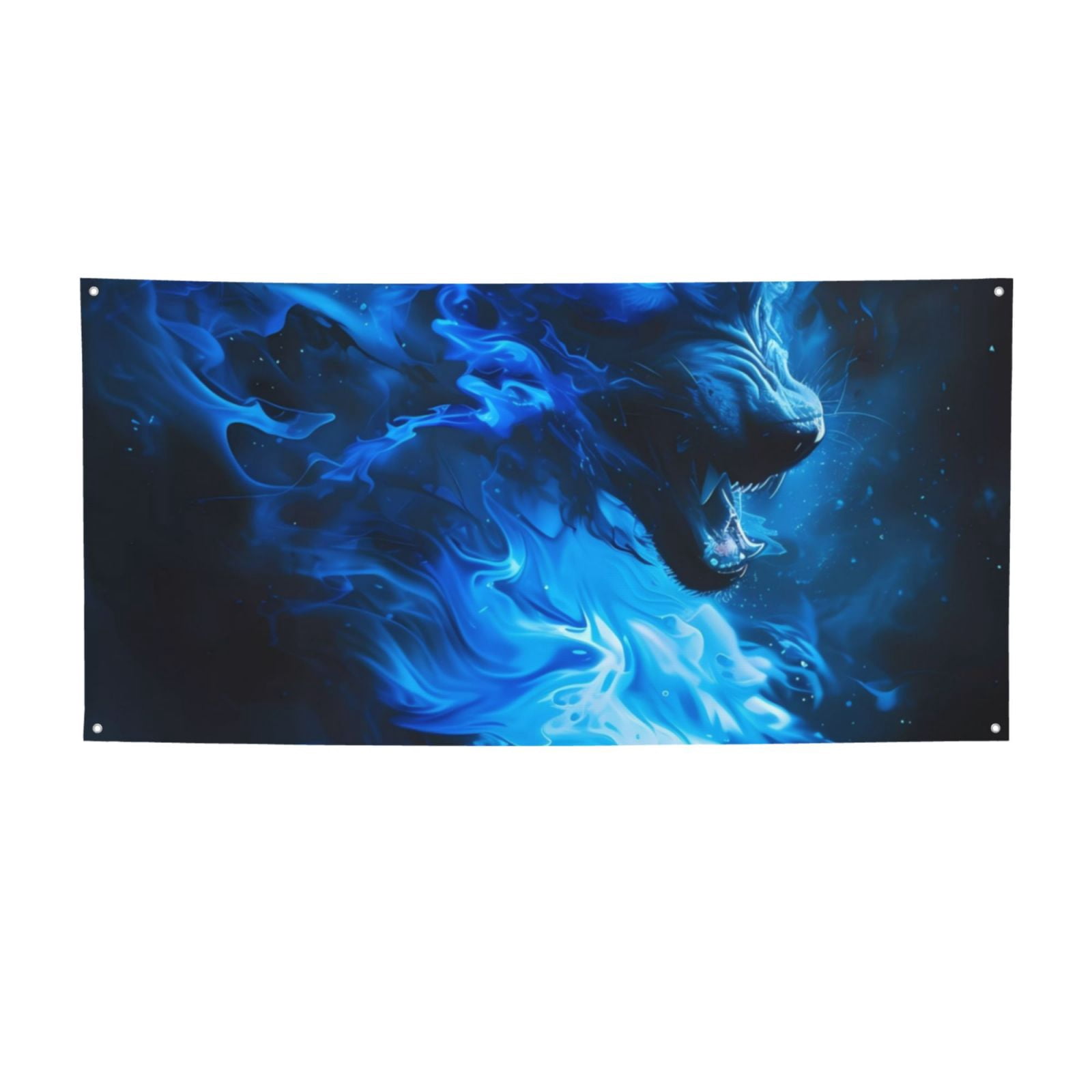 Tebeau Blue Fire Cool Wolf Print Banner Backdrop Banner for Outdoor and ...