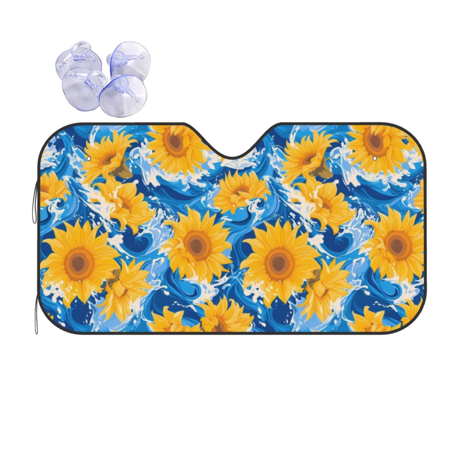 Tebeau Blue Ocean Wave Sunflower Print Foldable Car Windshield Sun ...
