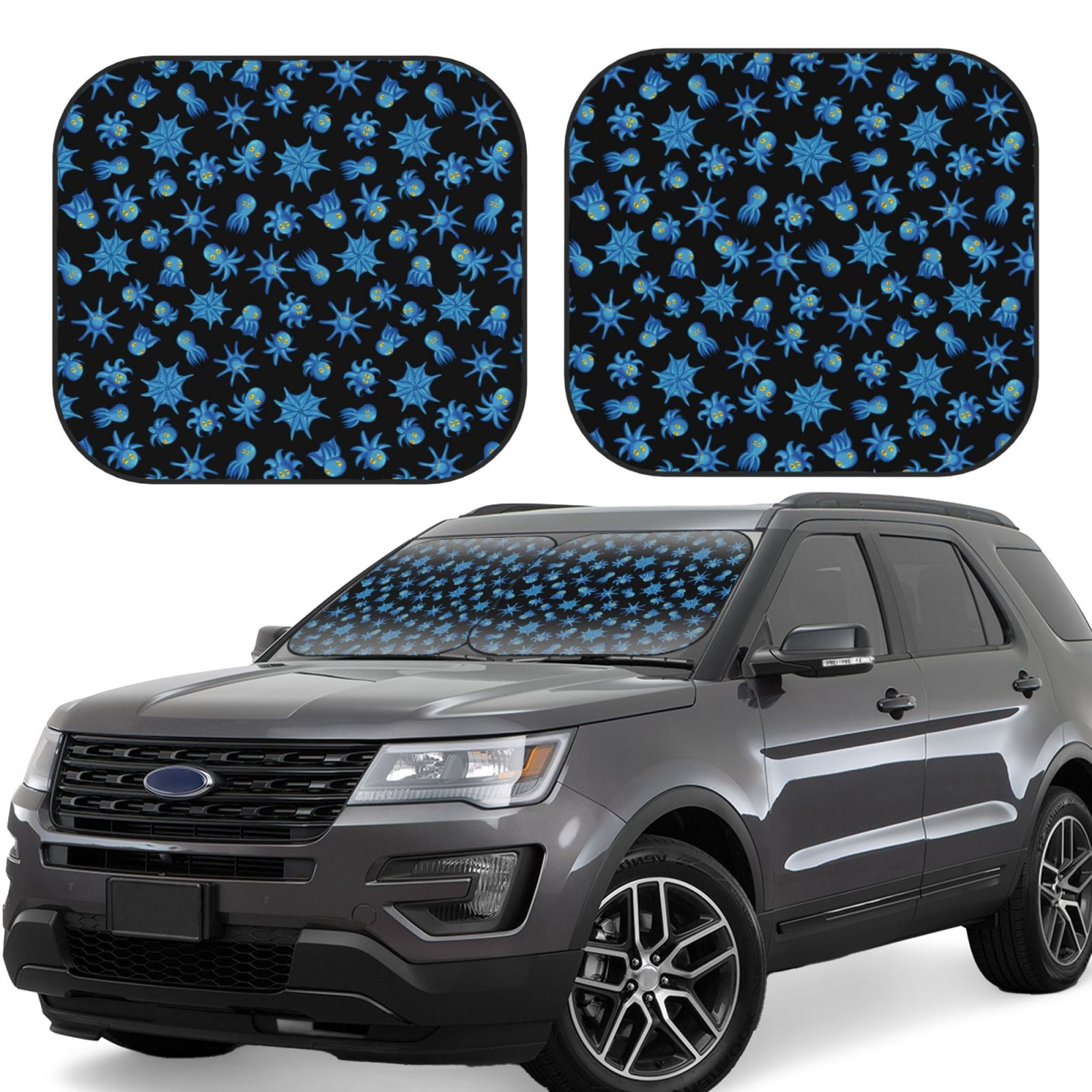 Tebeau Blue Octopus Print Foldable Car Windshield Sun Shades Universal ...