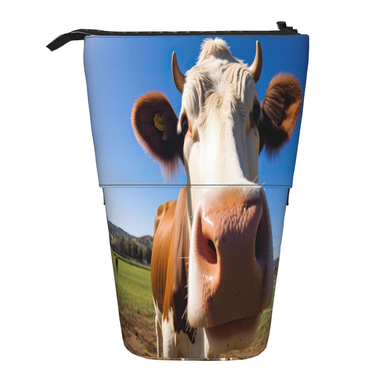 Tebeau Blue Sky Meadow Cute Cow Print Telescopic Pencil Bag Pen Holder ...