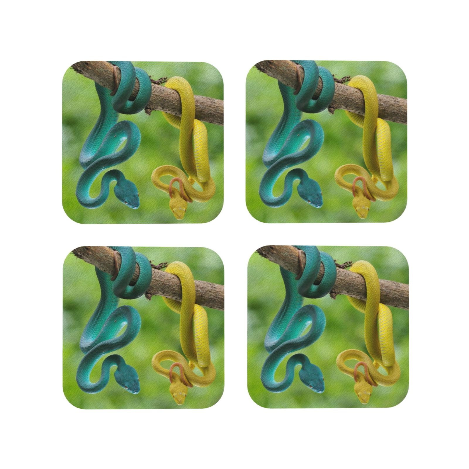 Tebeau Blue Viper And Yellow Viper Snake Print Set of 4 Leather Drink ...