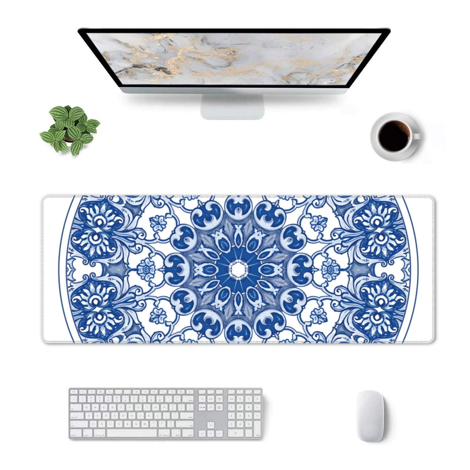 Tebeau Blue Watercolor Print 12x31.5 inch Gaming Mouse Pad Mat Rubber ...