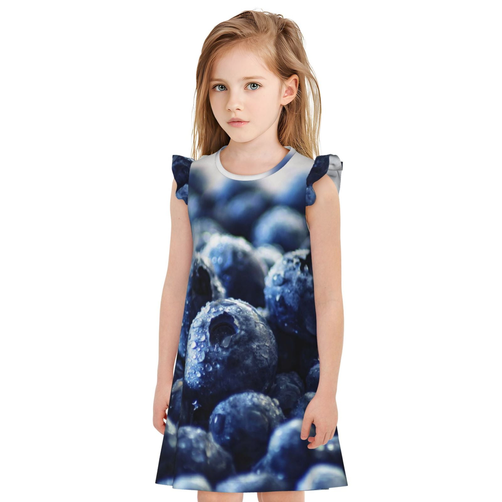 Tebeau Blueberry Print Girls Nightgowns Flutter Sleeve Pajamas Dress ...