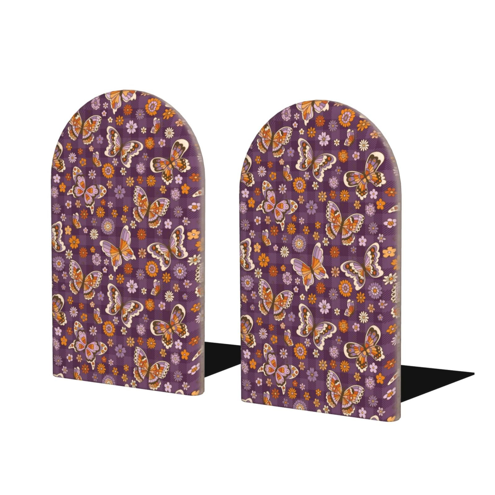 Tebeau Buffalo Plaid and Butterflys Print Wood Bookends for Shelves ...